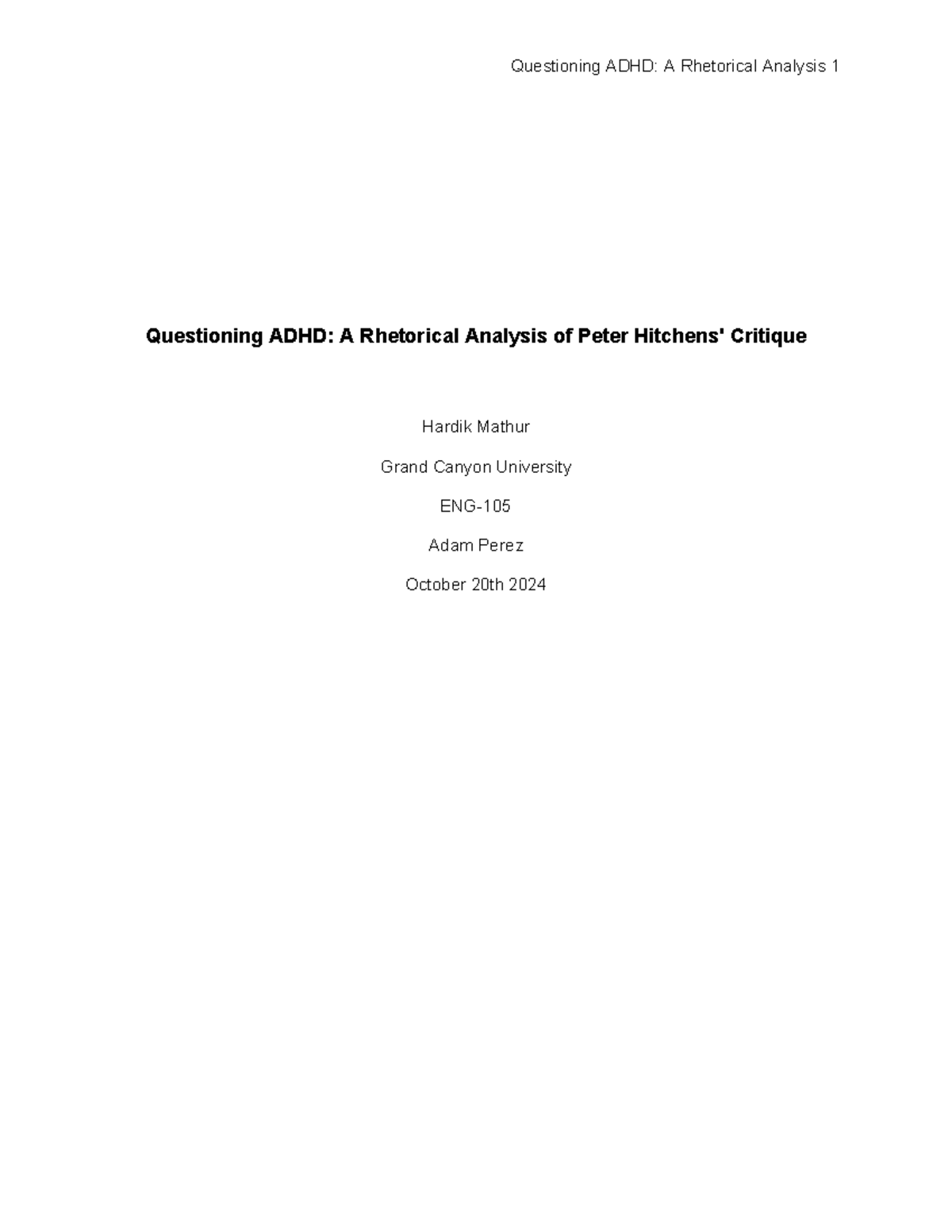 Questioning ADHD A Rhetorical Analysis of Peter Hitchens' Critique ...