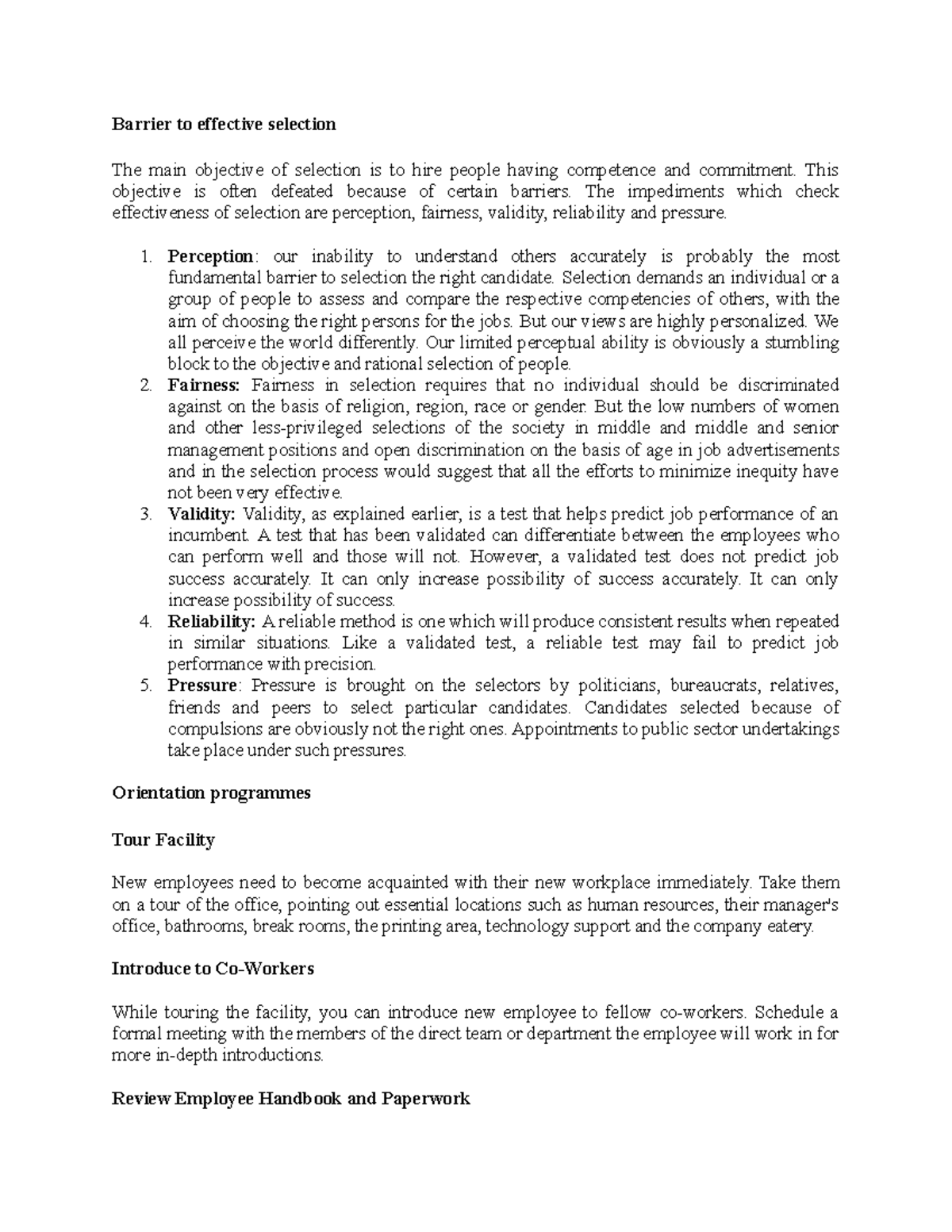 BHR 211 Notes Three - Dick kaluku - Barrier to effective selection The ...