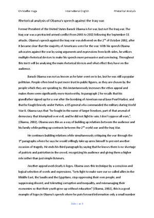 Rhetorical Analysis of Obama’s 2008 Victory Speech - Running head ...