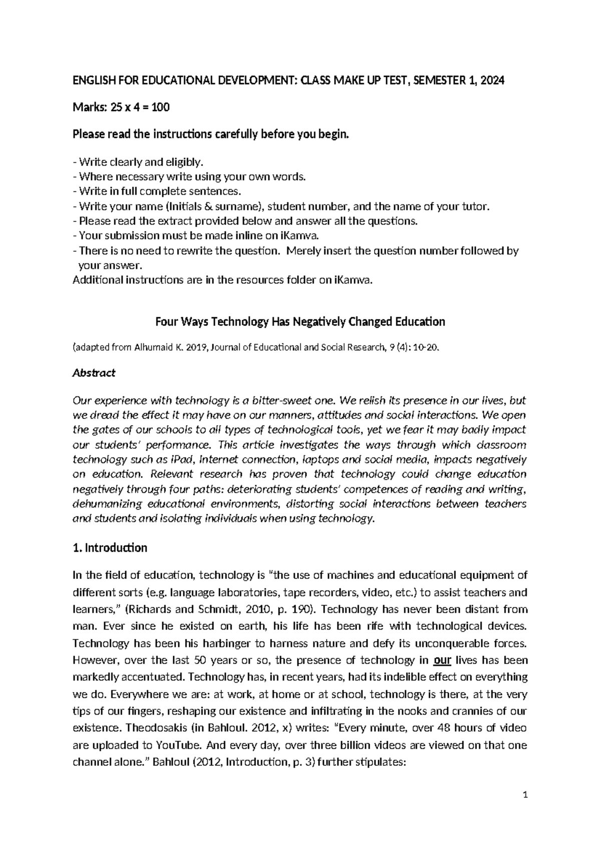 2024 make up test - ENGLISH FOR EDUCATIONAL DEVELOPMENT: CLASS MAKE UP ...