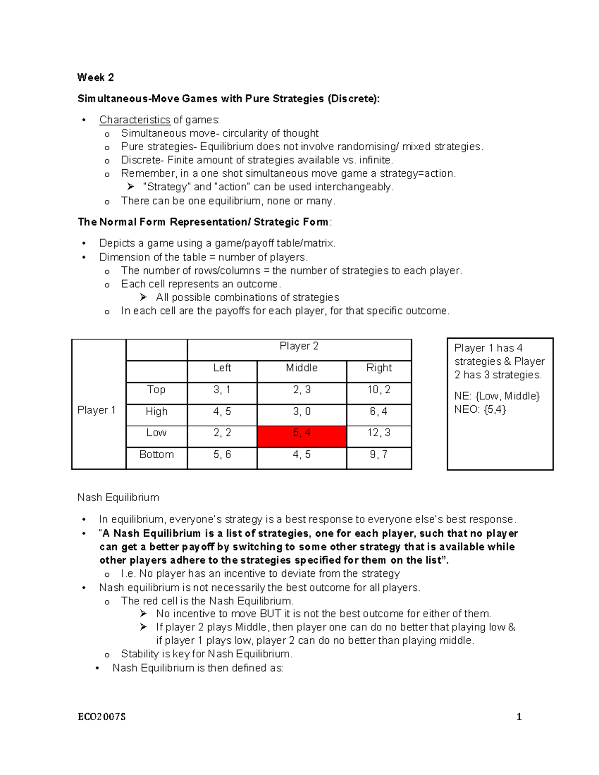 Week 2 Game Theory - Week 2 Simultaneous-Move Games with Pure ...
