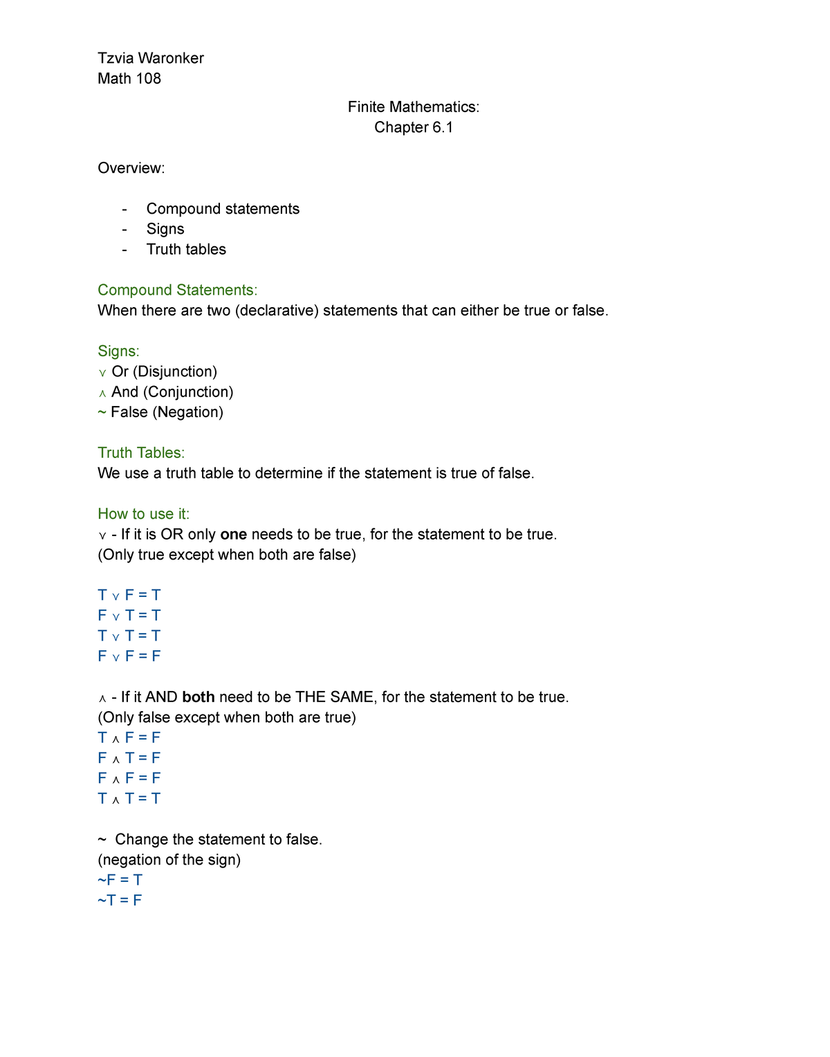 Math 108 - 6 - Lecture notes 1 - Tzvia Waronker Math 108 Finite ...
