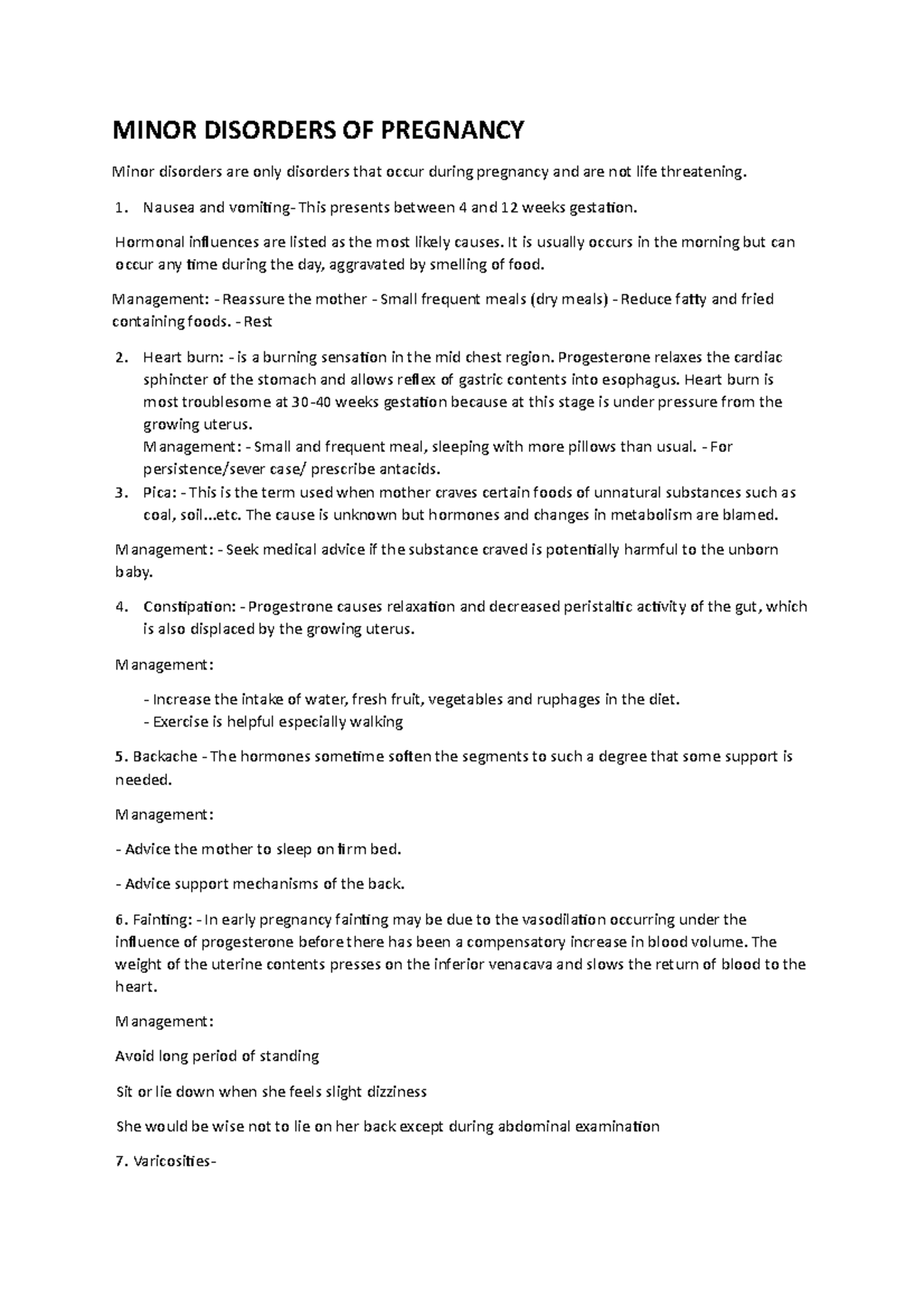 Minor Disorders OF Pregnancy - MINOR DISORDERS OF PREGNANCY Minor ...