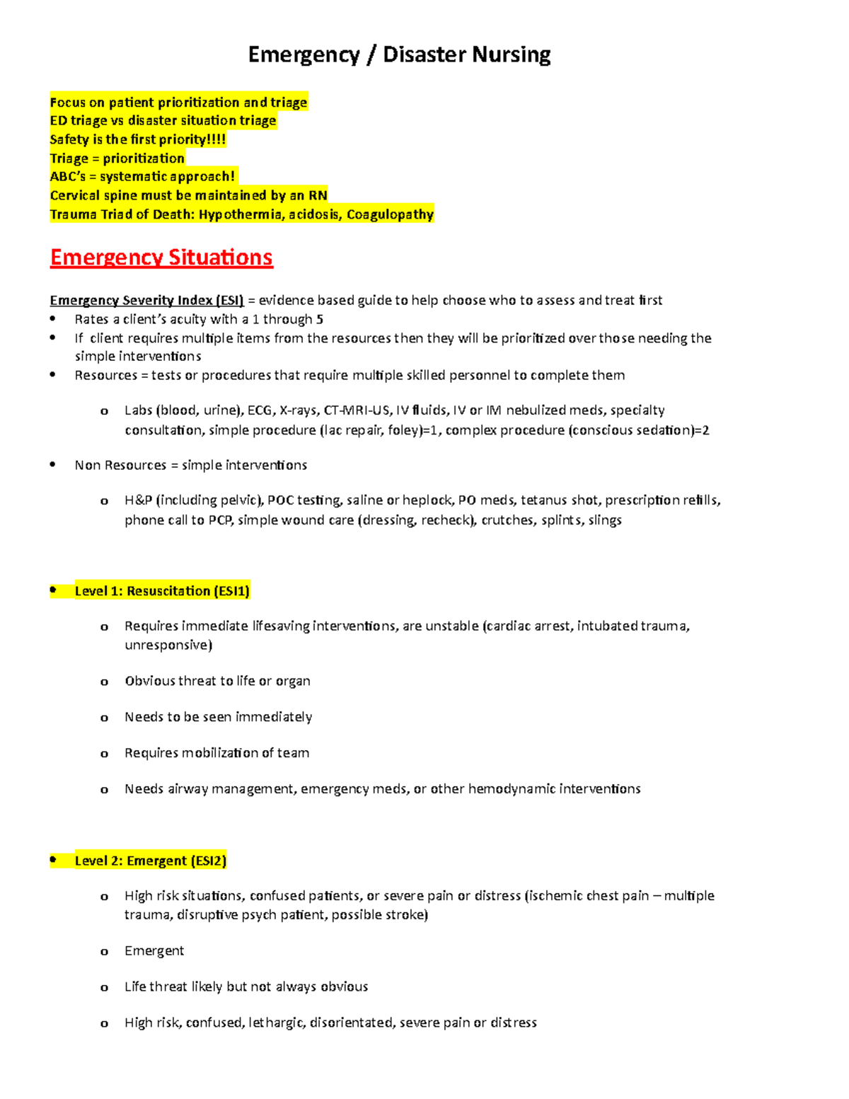 Emergency and Disaster Study Guide - Emergency / Disaster Nursing Focus ...