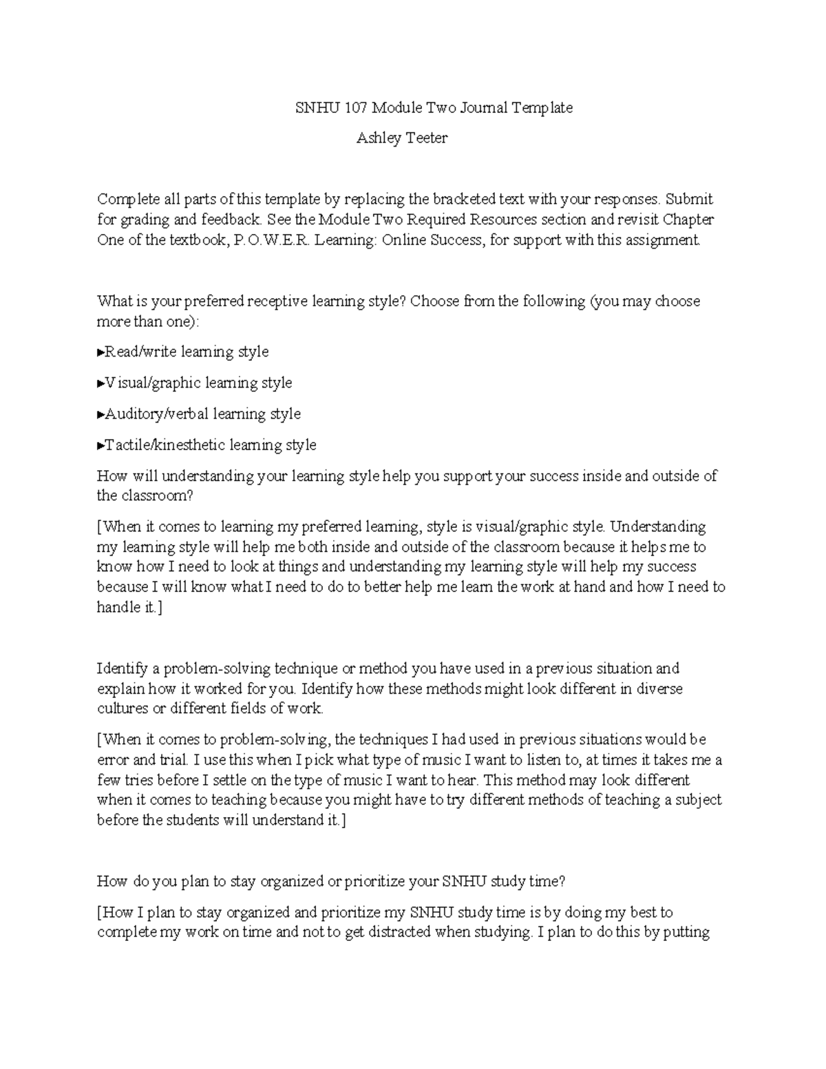 Module 2- SNHU-107-H7495 - SNHU 107 Module Two Journal Template Ashley ...