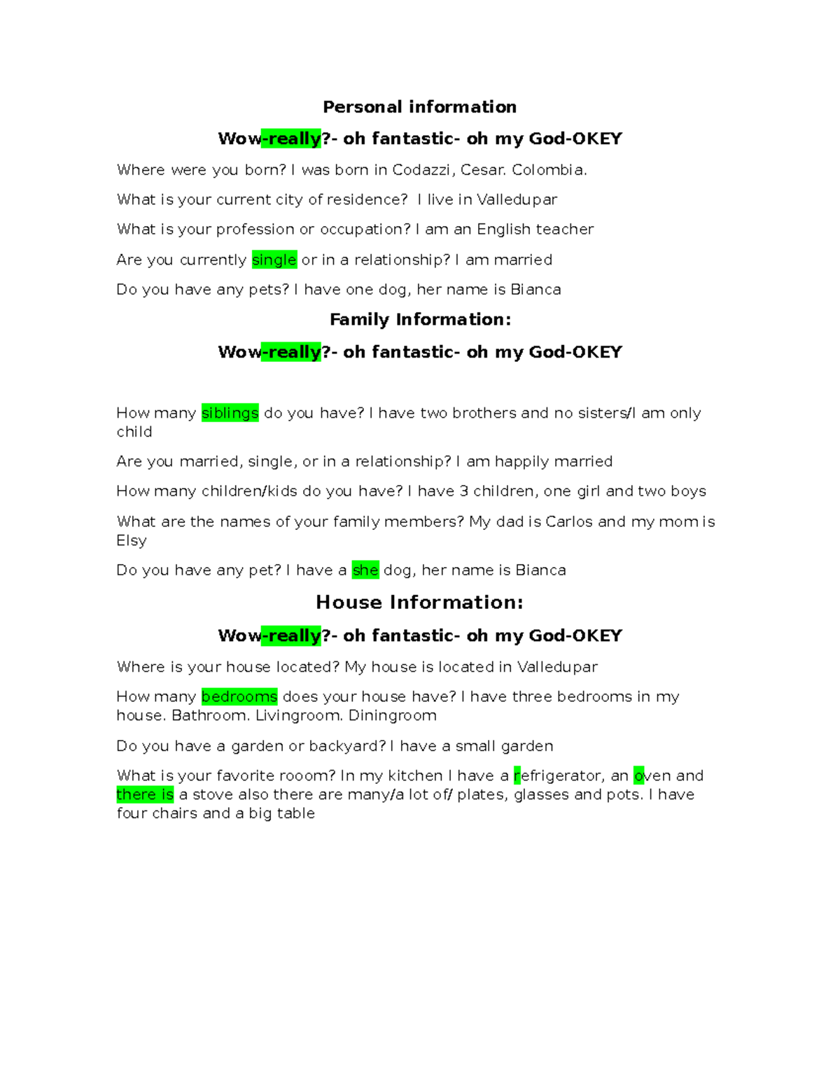 Personal information - Personal information Wow-really?- oh fantastic ...