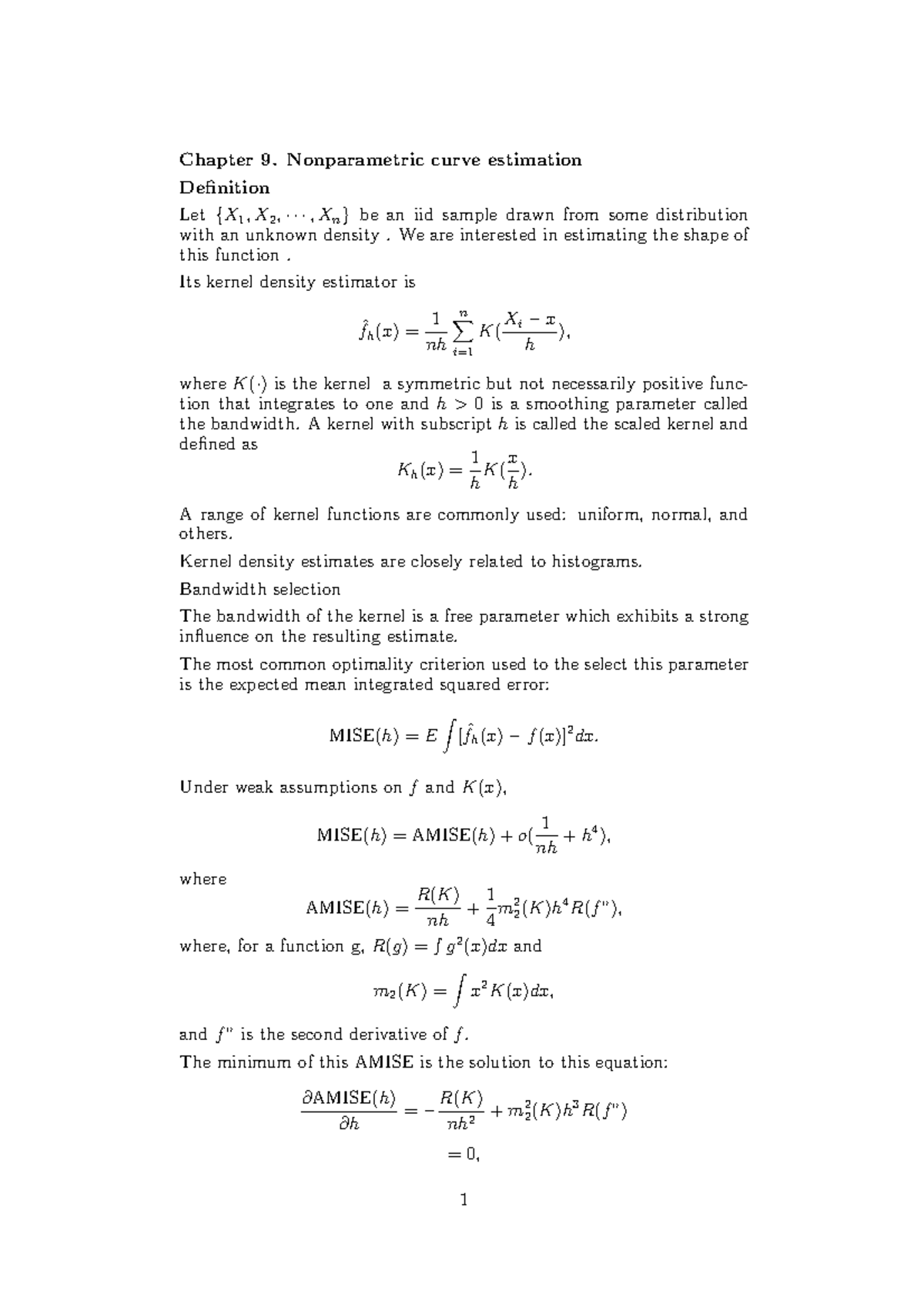 Lecture 9 4 s - Dr. Shiqing Ling - Chapter 9. Nonparametric curve estimation Definition Let , X2 ...