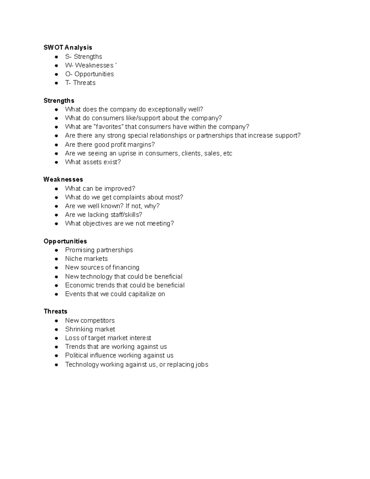 MKT 2010 Week 2 Notes Study Guide - SWOT Analysis S- Strengths W ...