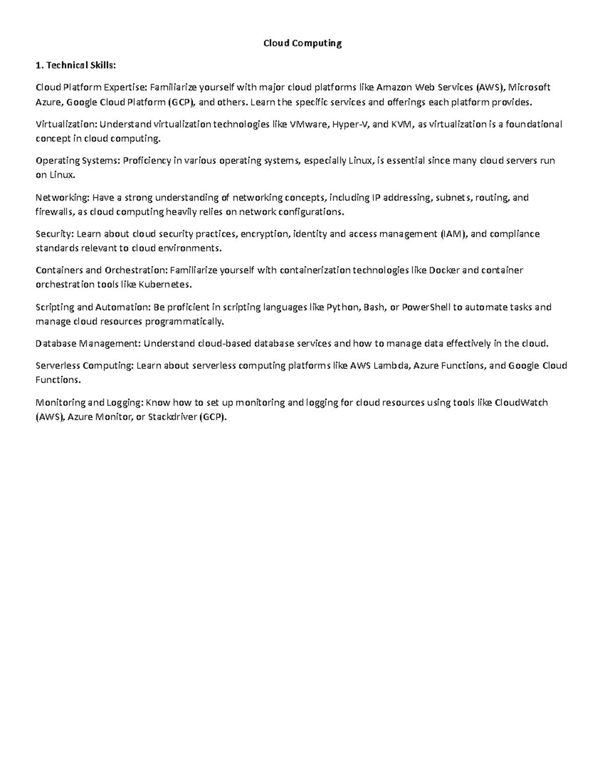 Cloud Computing - Cloud Computing Technical Skills: Cloud Platform ...