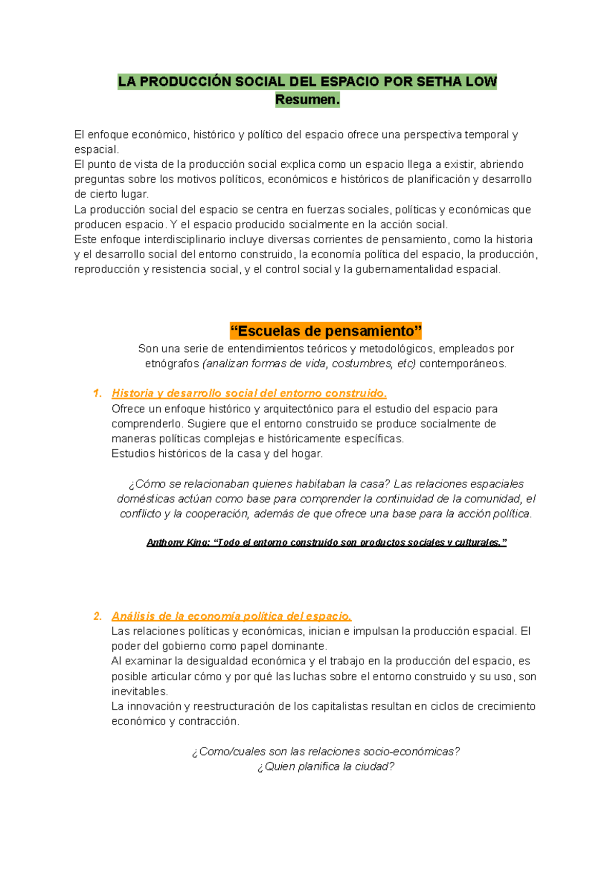 Resumen - Setha Low - LA PRODUCCIÓN SOCIAL DEL ESPACIO POR SETHA LOW ...