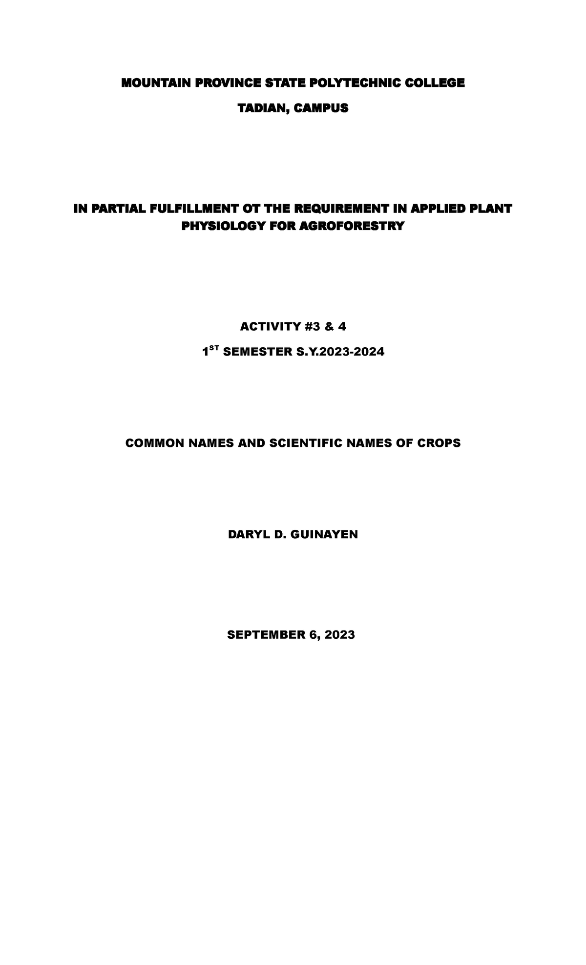 Applied Plant Physiology FOR Agroforestry - MOUNTAIN PROVINCE STATE ...