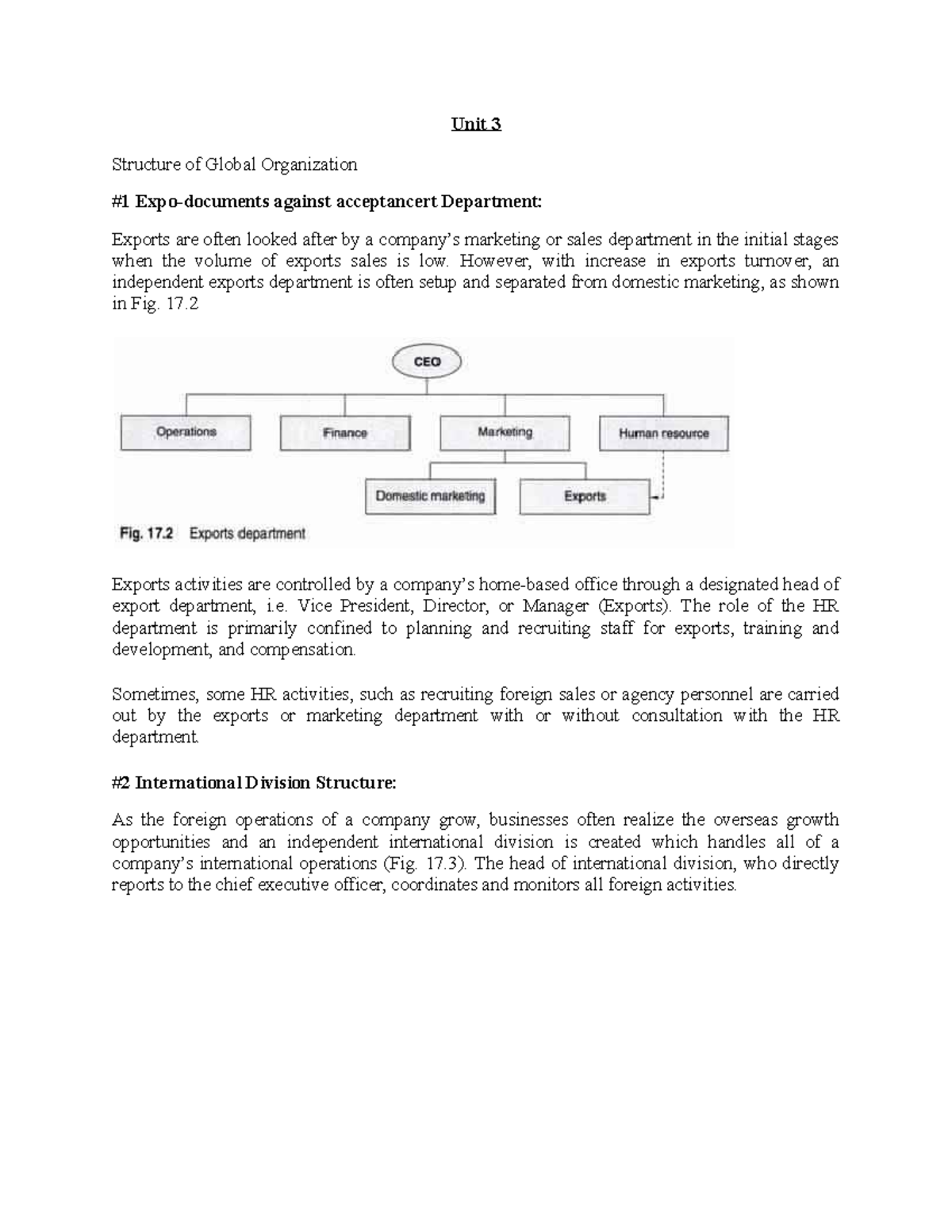IBM Unit 3 - Unit 3 - Unit 3 Structure of Global Organization #1 Expo ...