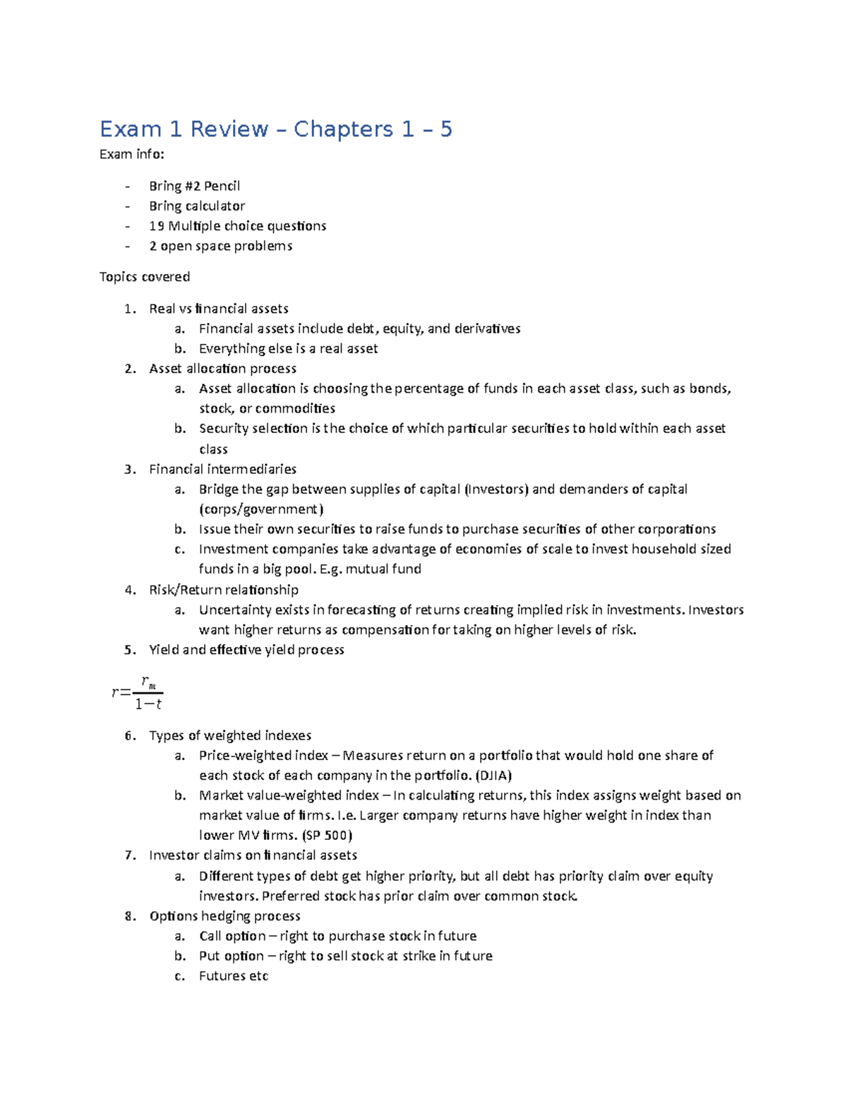 Exam 1 Review - Exam 1 Review – Chapters 1 – 5 Exam info: Bring #2 ...