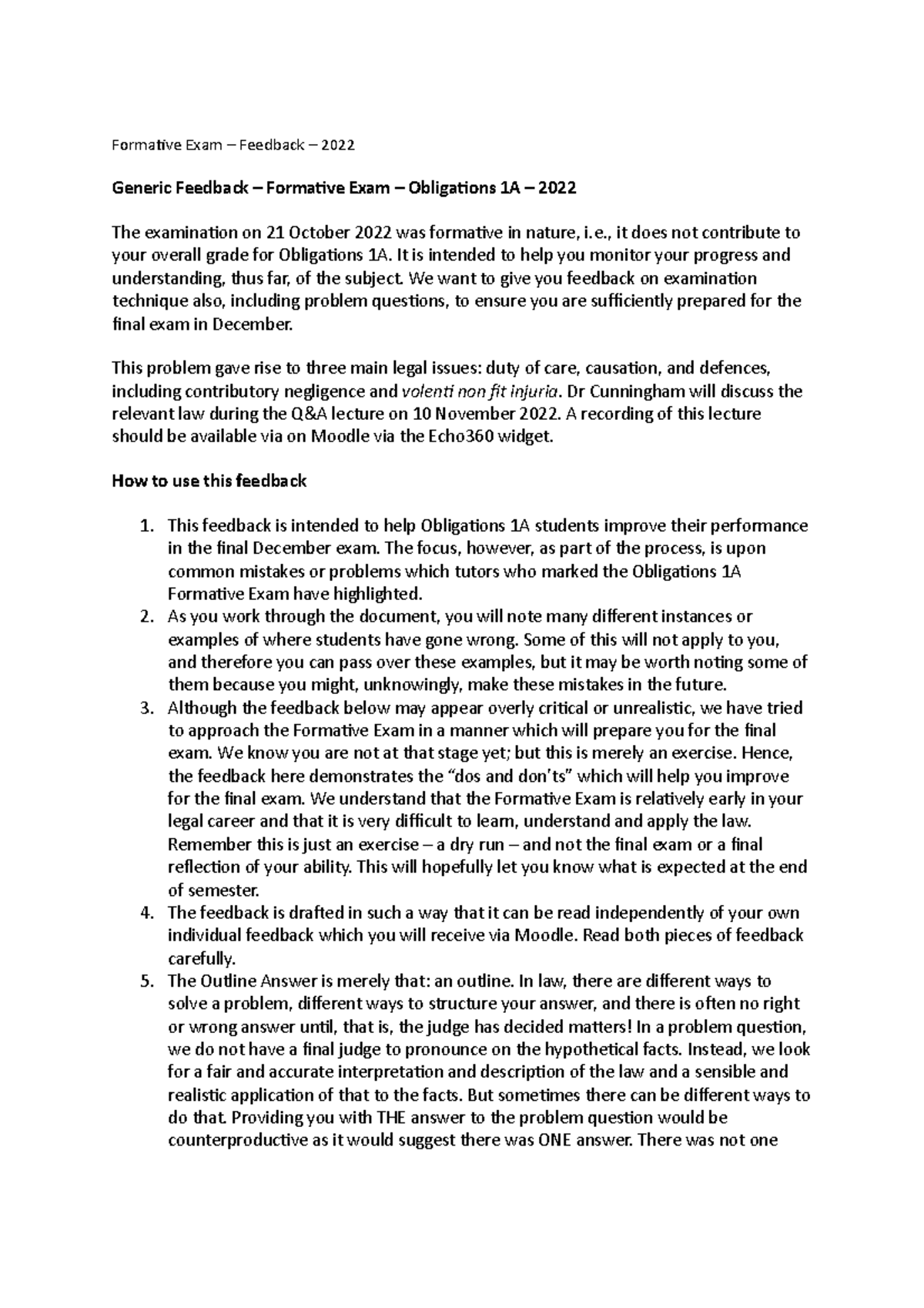 Formative exam feedback 2022 - Formative Exam – Feedback – 2022 Generic ...