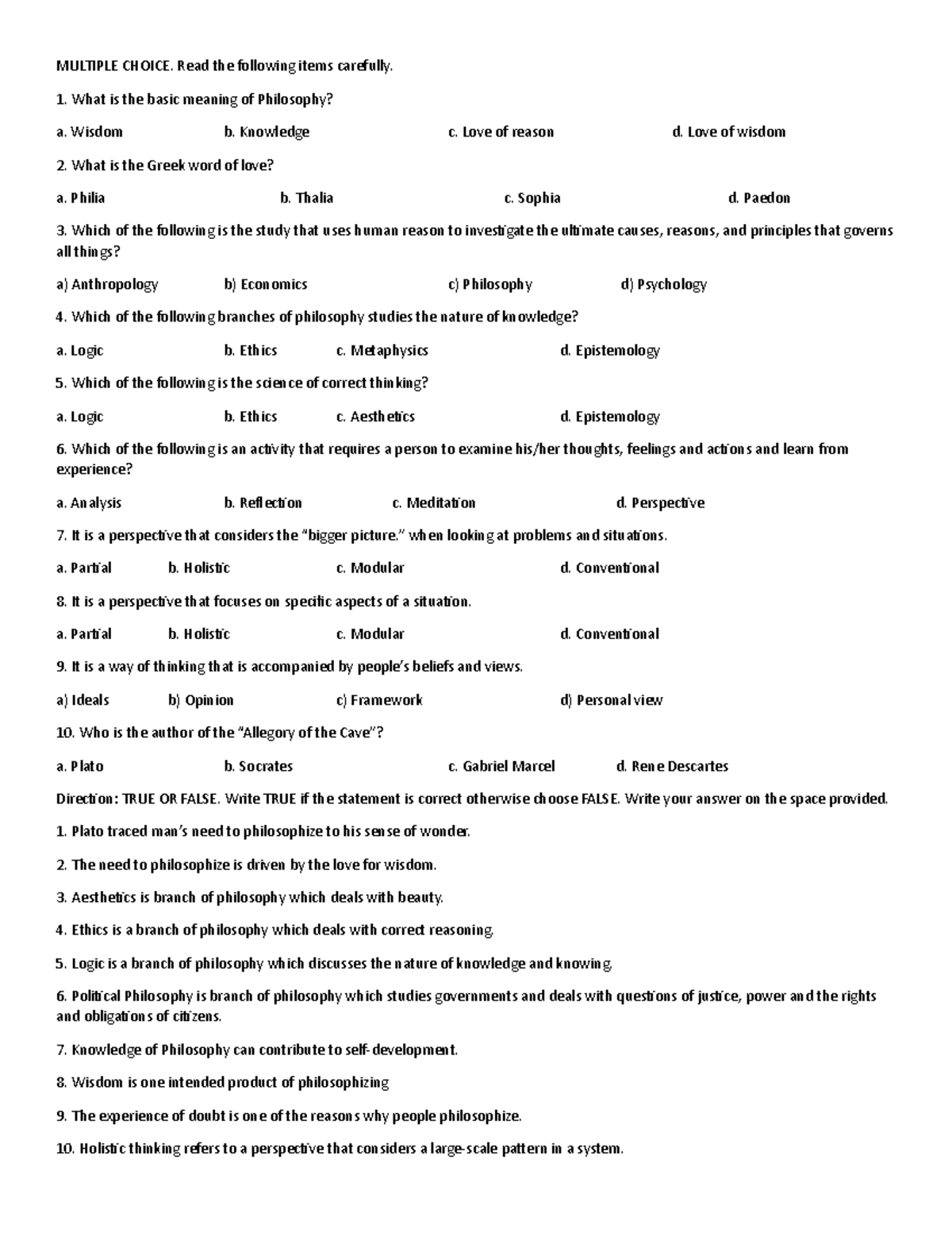 Multiple Choice - notes - MULTIPLE CHOICE. Read the following items ...