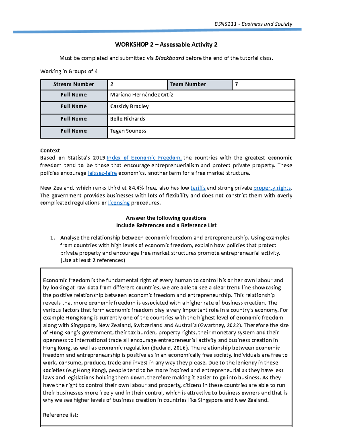 Workshop 2 worksheet - TUT Qs - WORKSHOP 2 – Assessable Activity 2 Must be completed and ...