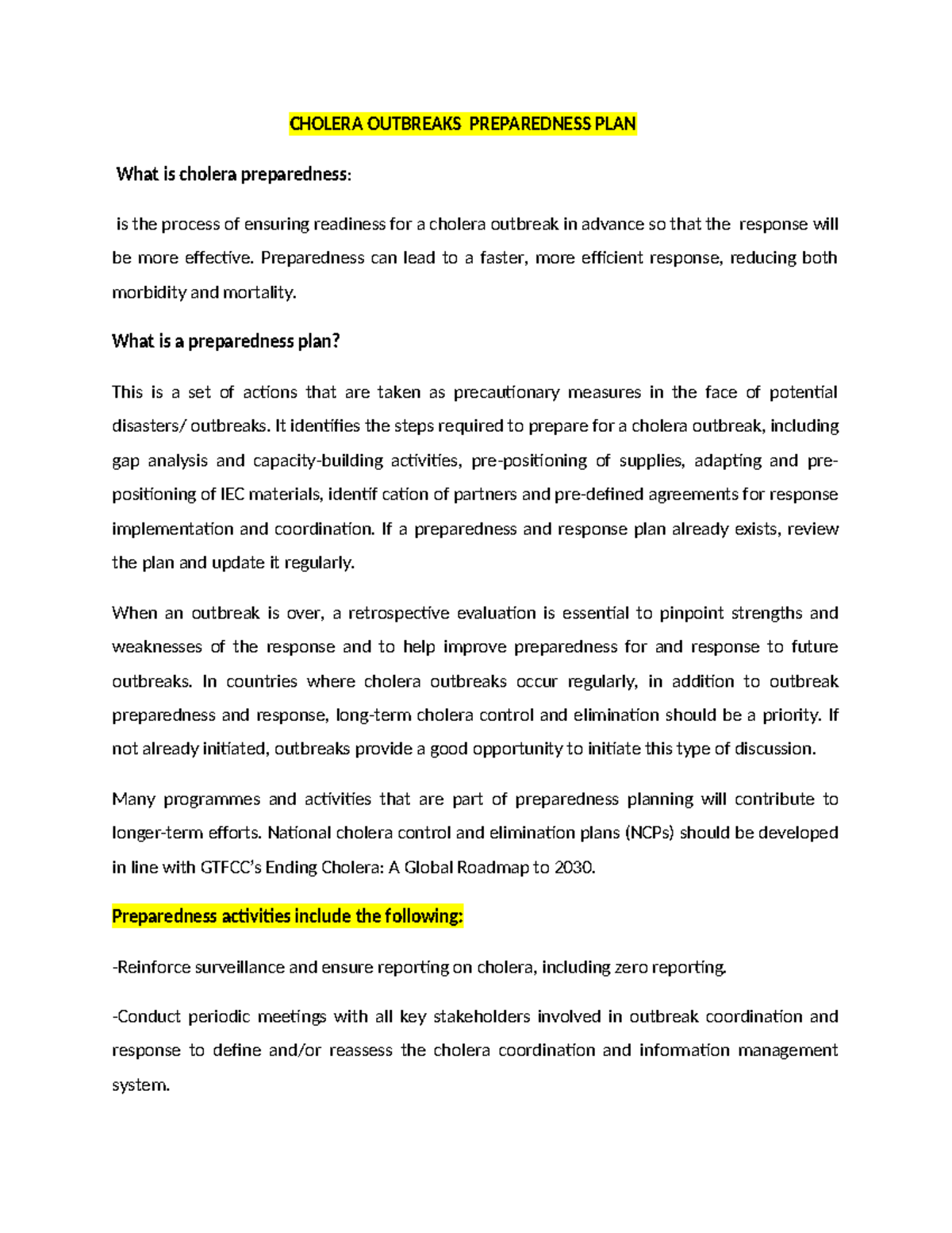 Cholera Outbreaks Preparedness TOOL KIT - CHOLERA OUTBREAKS ...