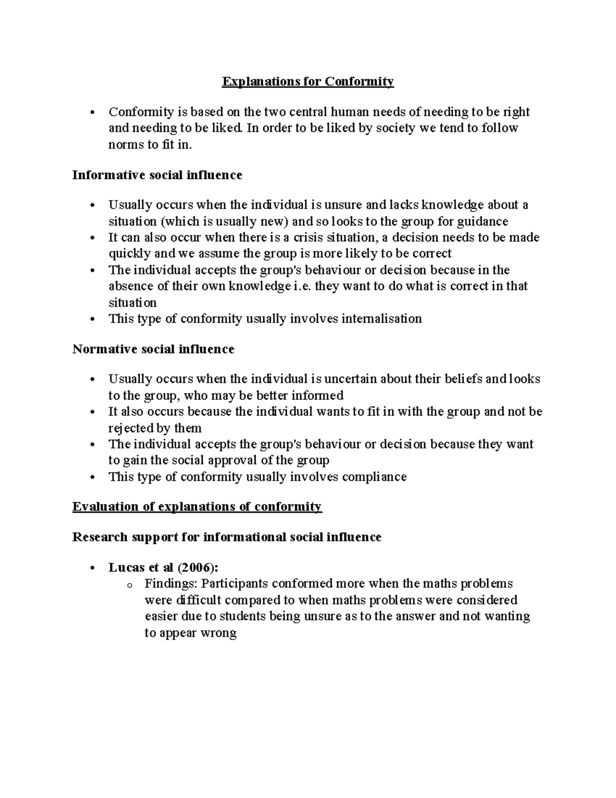 Explanations for Conformity - In order to be liked by society we tend ...