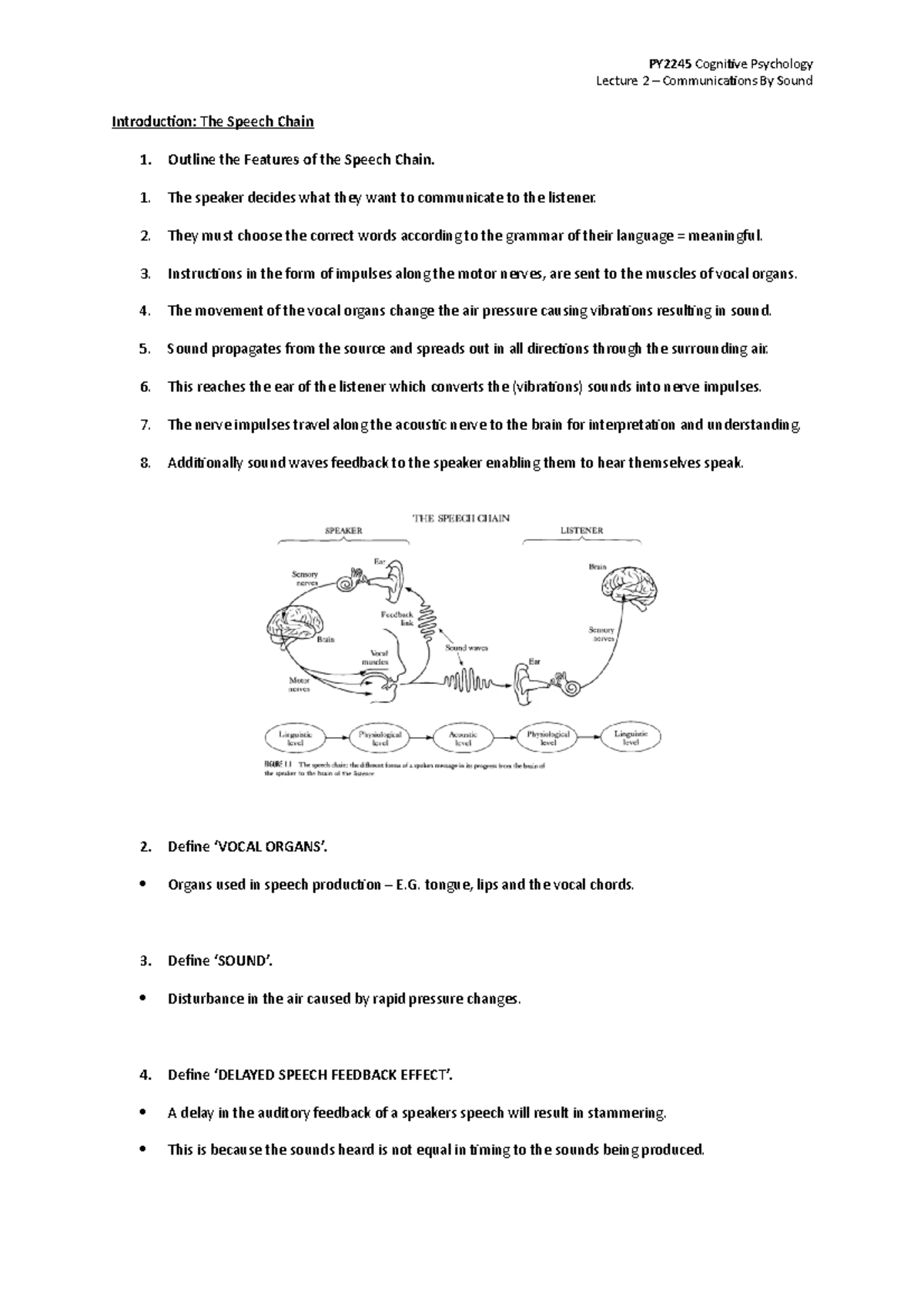 Lecture 2 to 3 - Notes PY2245 - Introduction: The Speech Chain 1 ...