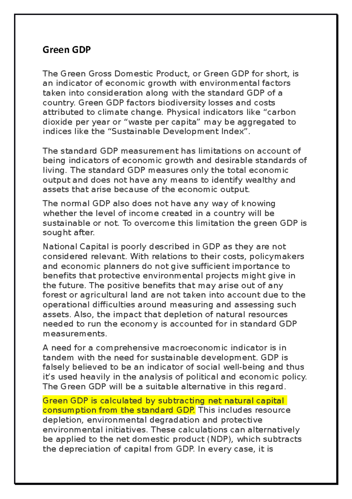 Green GDP - An understanding - Green GDP The Green Gross Domestic ...
