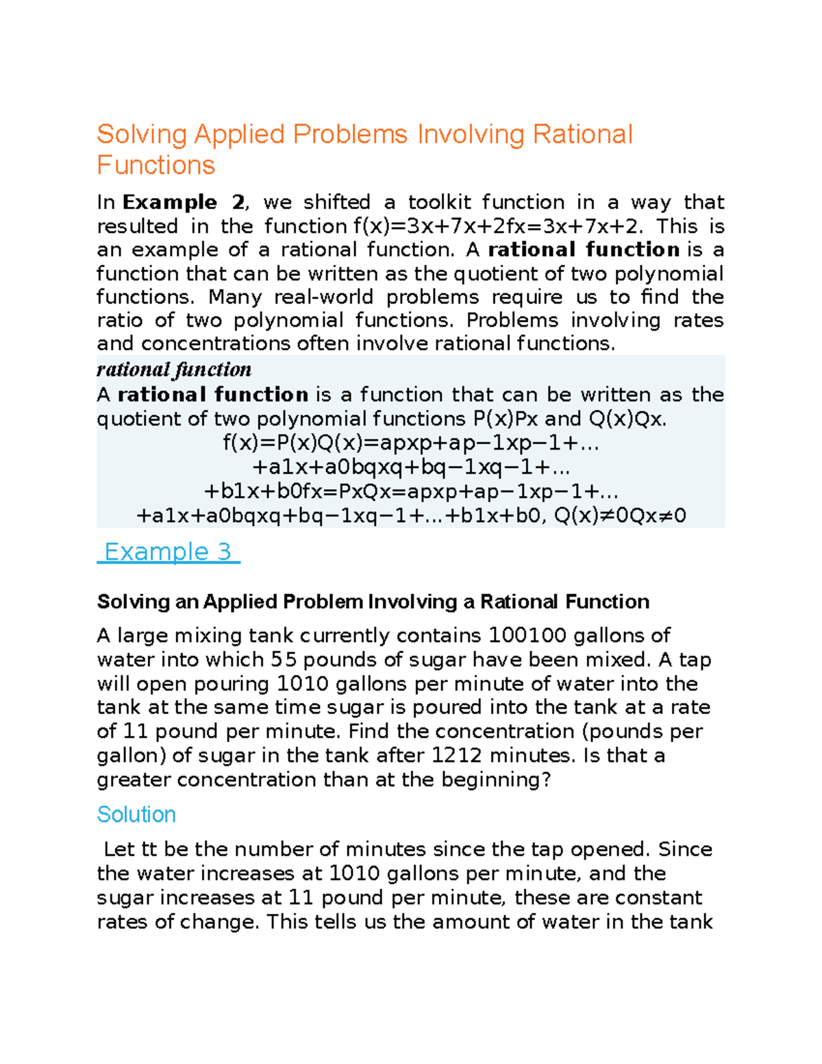 1-4 Reading and Participation Activities Rational Functions 2 - Solving ...