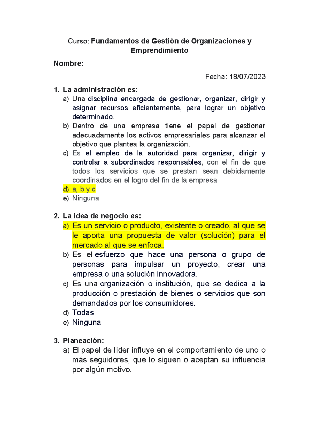 Fundamentos - Parcial 01 - PFA - Curso: Fundamentos de Gestión de ...
