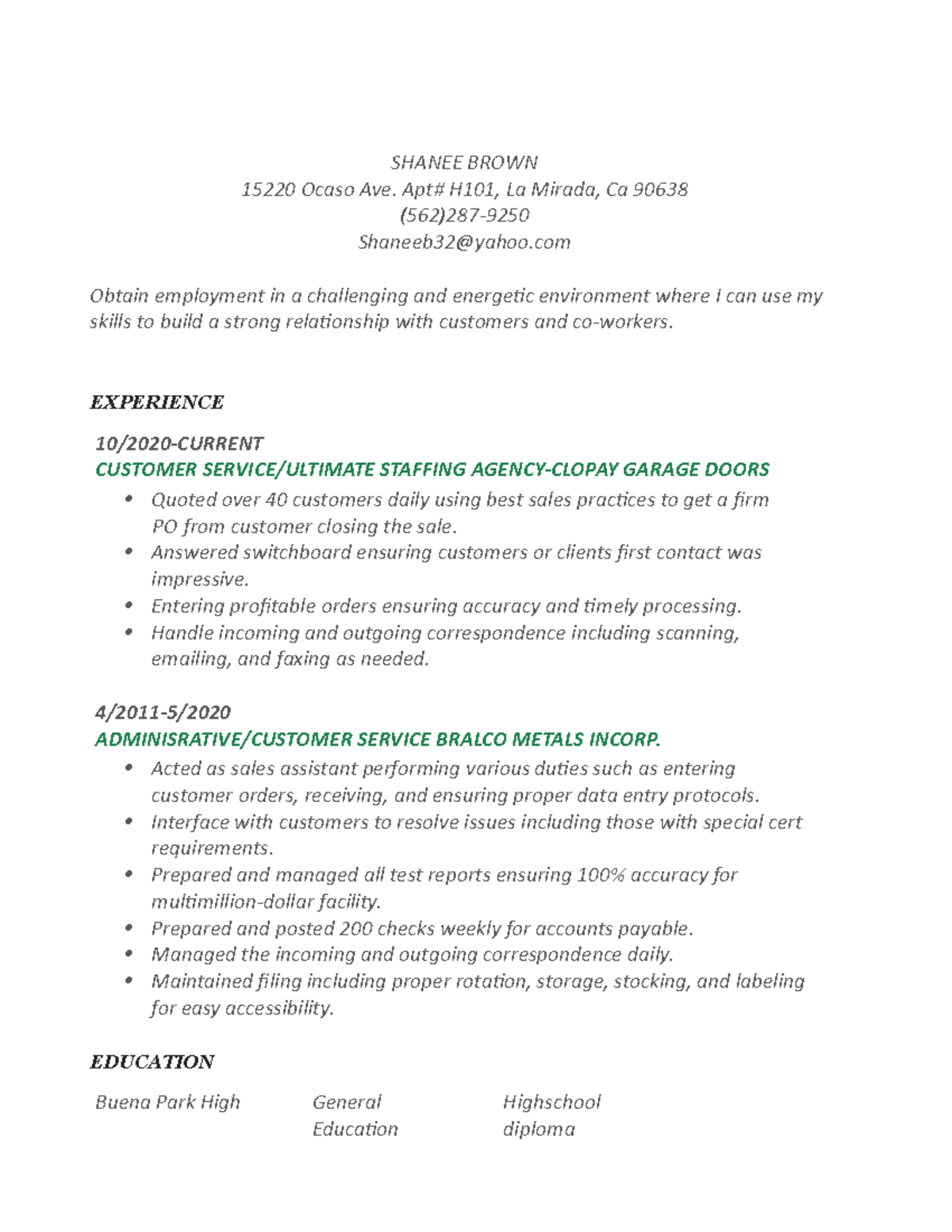 New New (1) - lecture notes - SHANEE BROWN 15220 Ocaso Ave. Apt# H101 ...