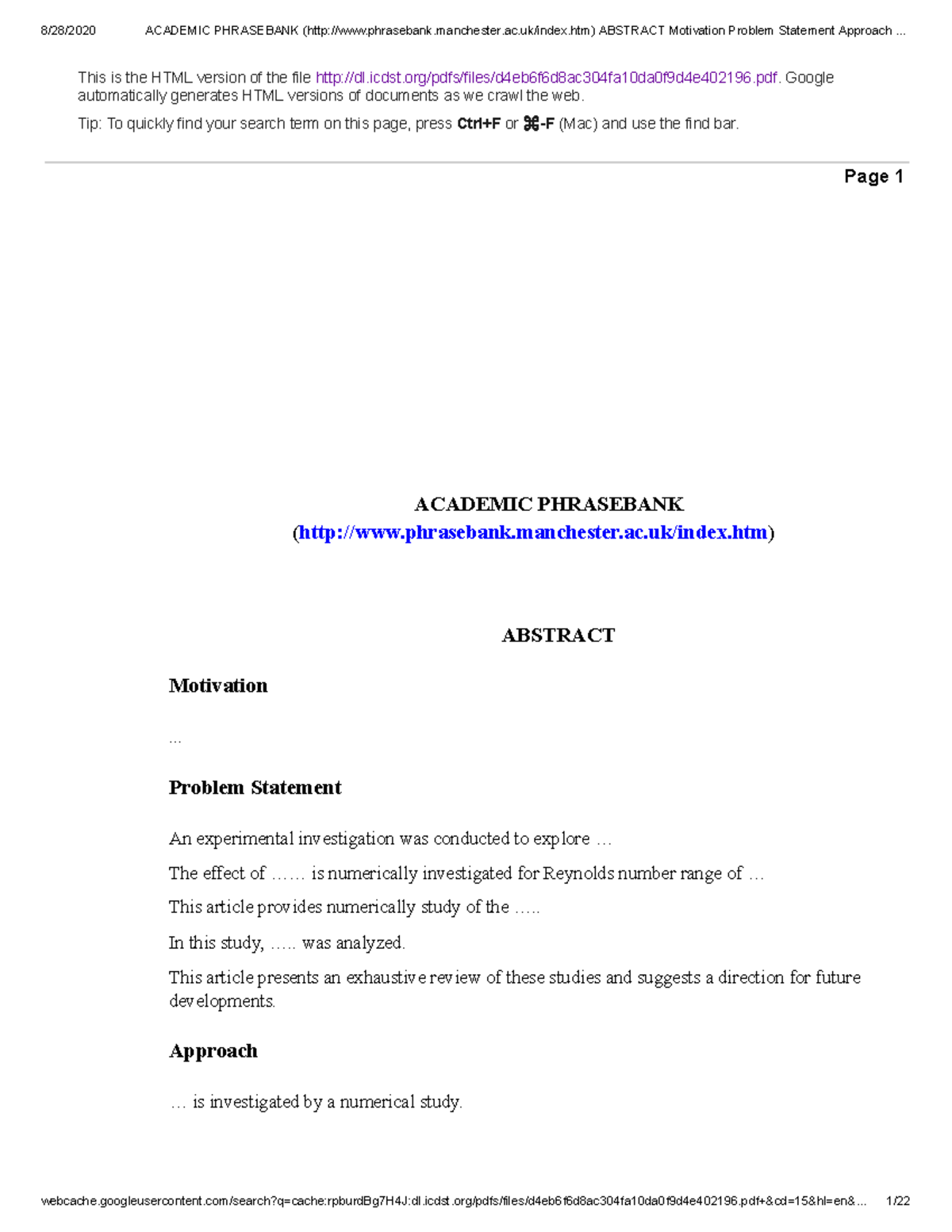 Academic Phrasebank - - Studocu