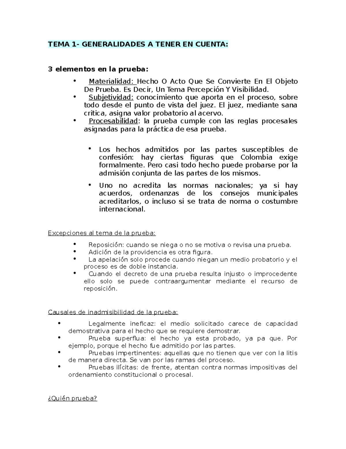 Apuntes Probatorio - TEMA 1- GENERALIDADES A TENER EN CUENTA: 3 ...