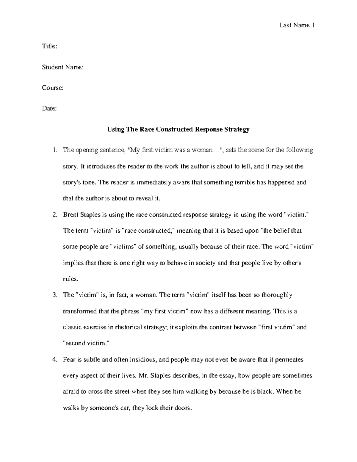 Using THE RACE Constructed Response Strategy - ENGL-103 - MSJC - Studocu