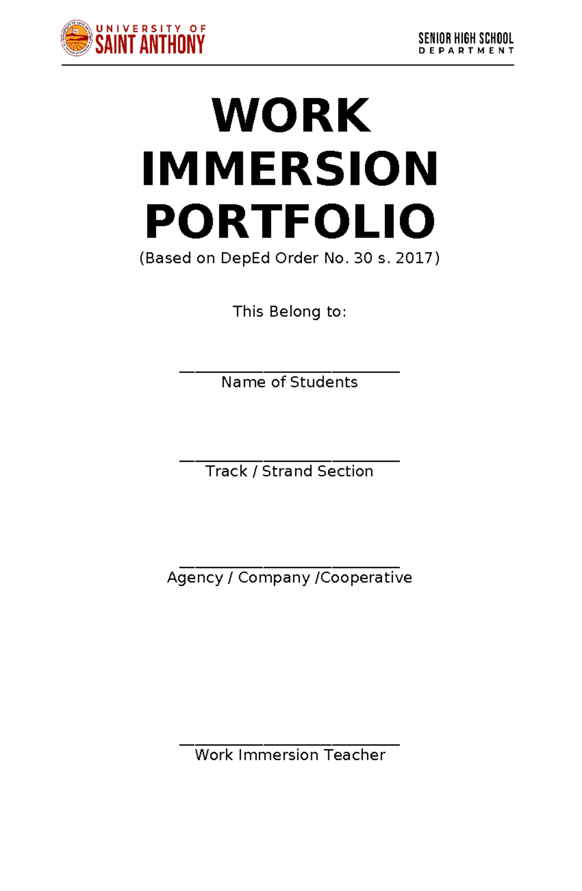 WI title page and table of content - Hospitality Management - WORK ...