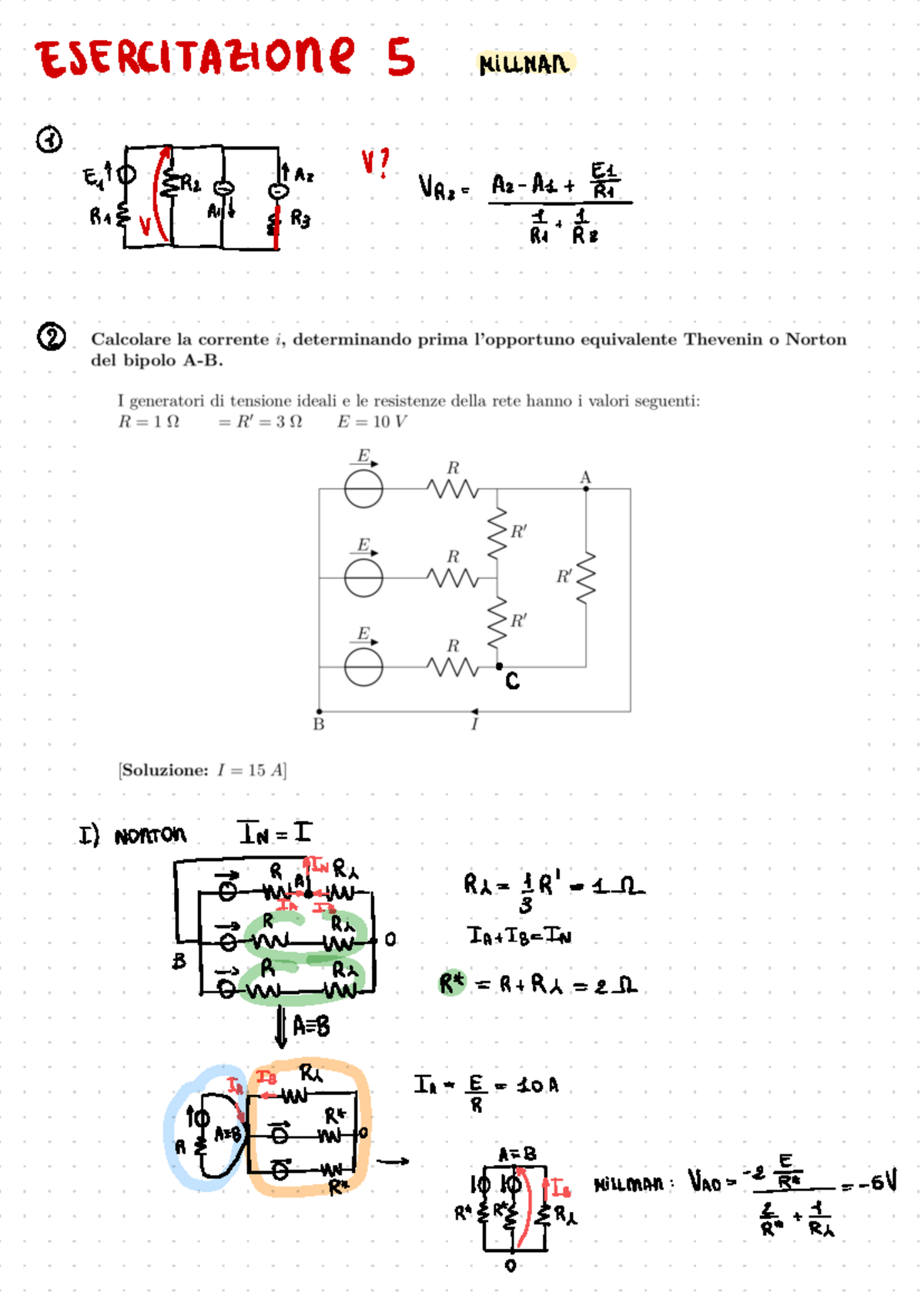 Elettrotecnica esercizi Millman - ESERCITAZIONE 5 MILLMAN · VRc = Art ② · C Nonion In = T- > R ...