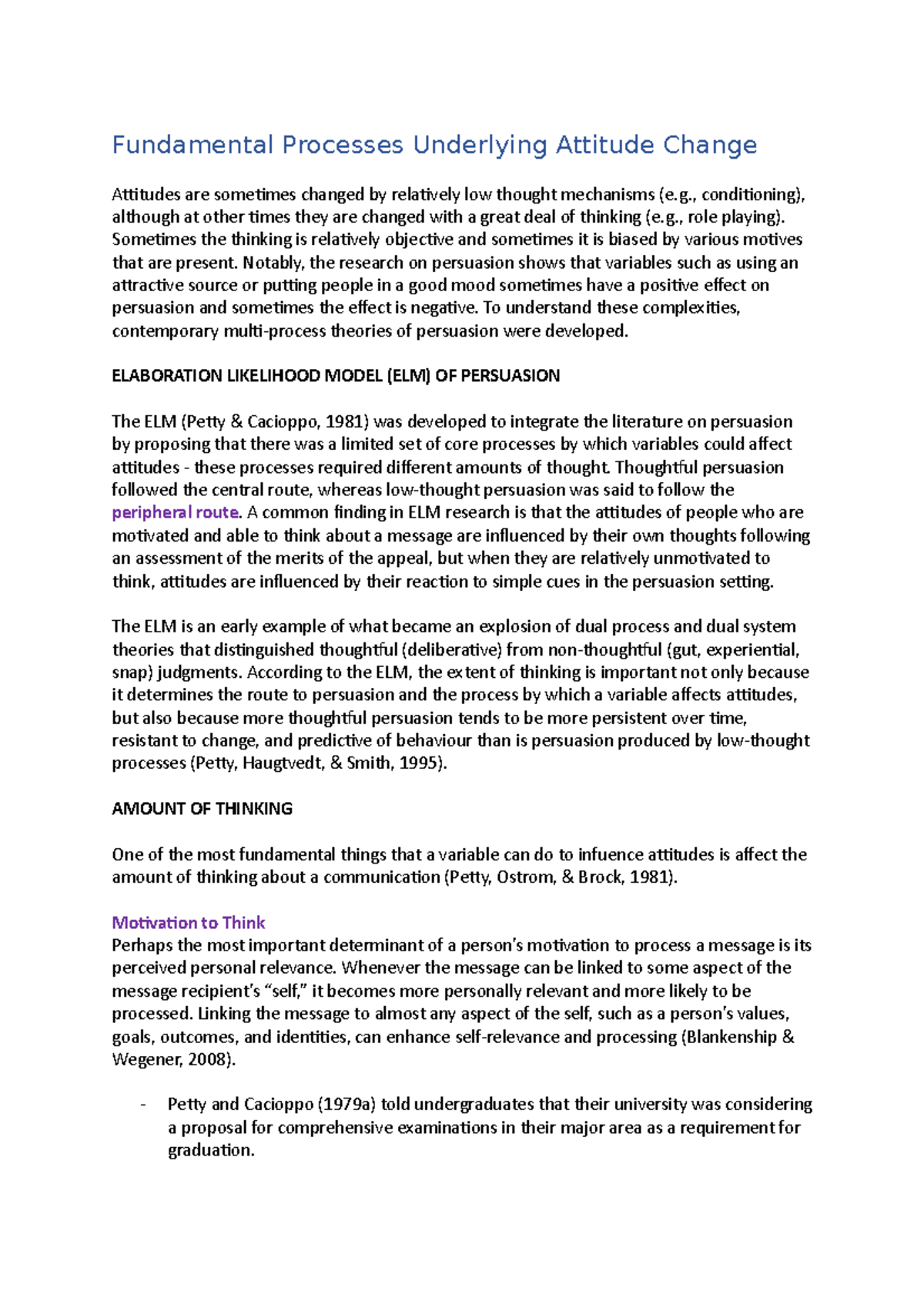 Fundamental processes underlying attitude change - Studocu