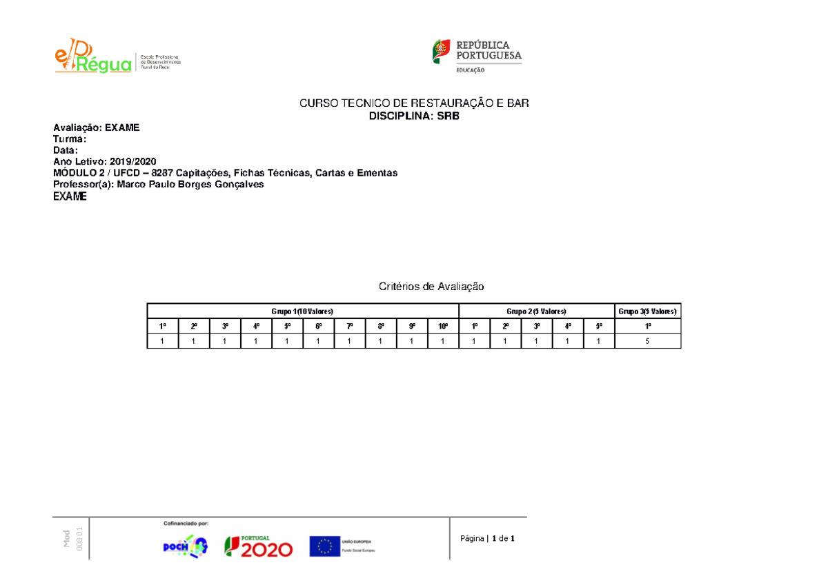 Critérios de Avaliação.Módulo.2.UFCD.8287.Capitações, Fichas técnicas ...