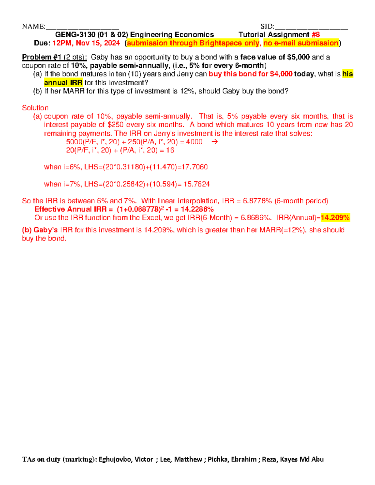 Tutorial 8 Nov 15 solution - NAME:____________________ SID ...