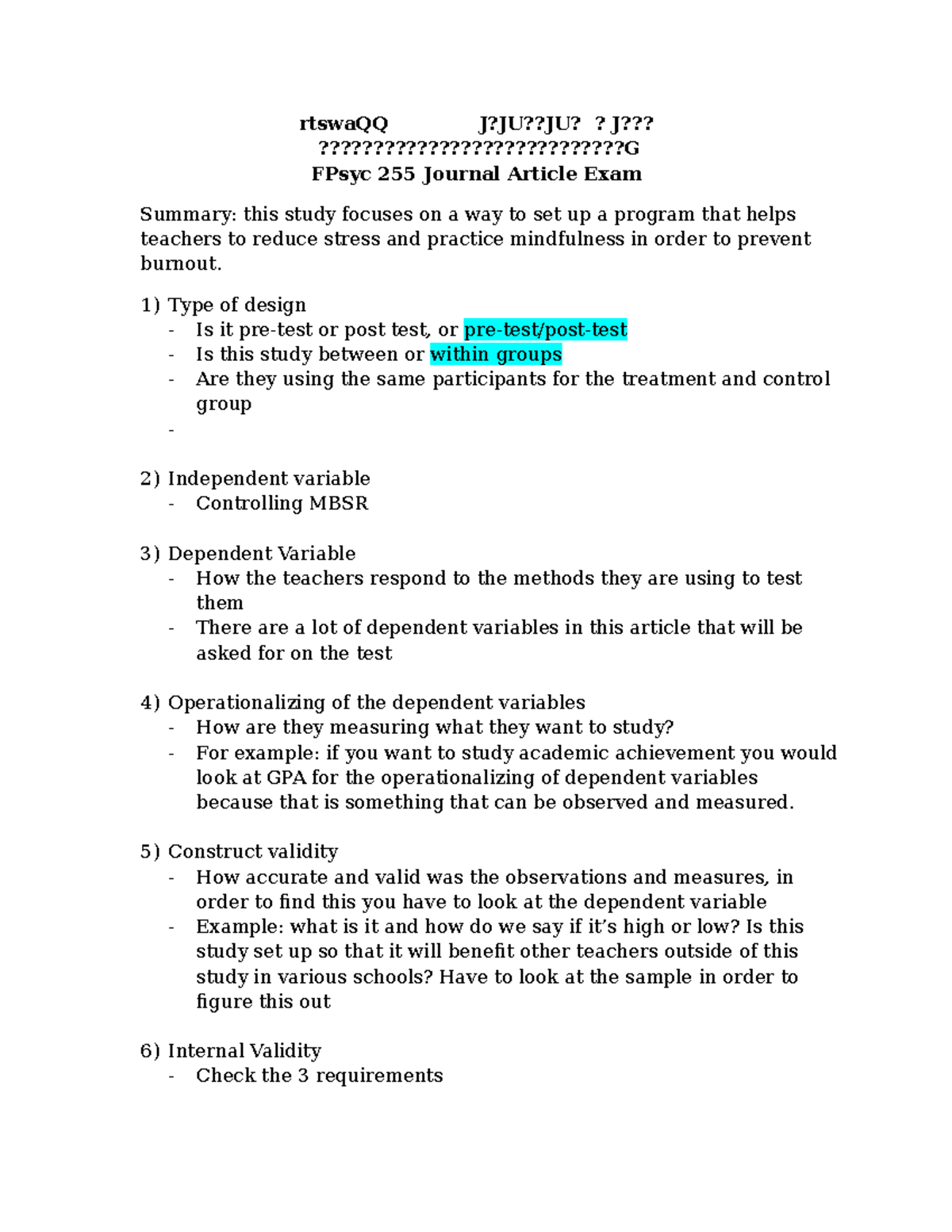 Psyc 255 Journal Article Exam - rtswaQQ J?JU??JU?? J ...