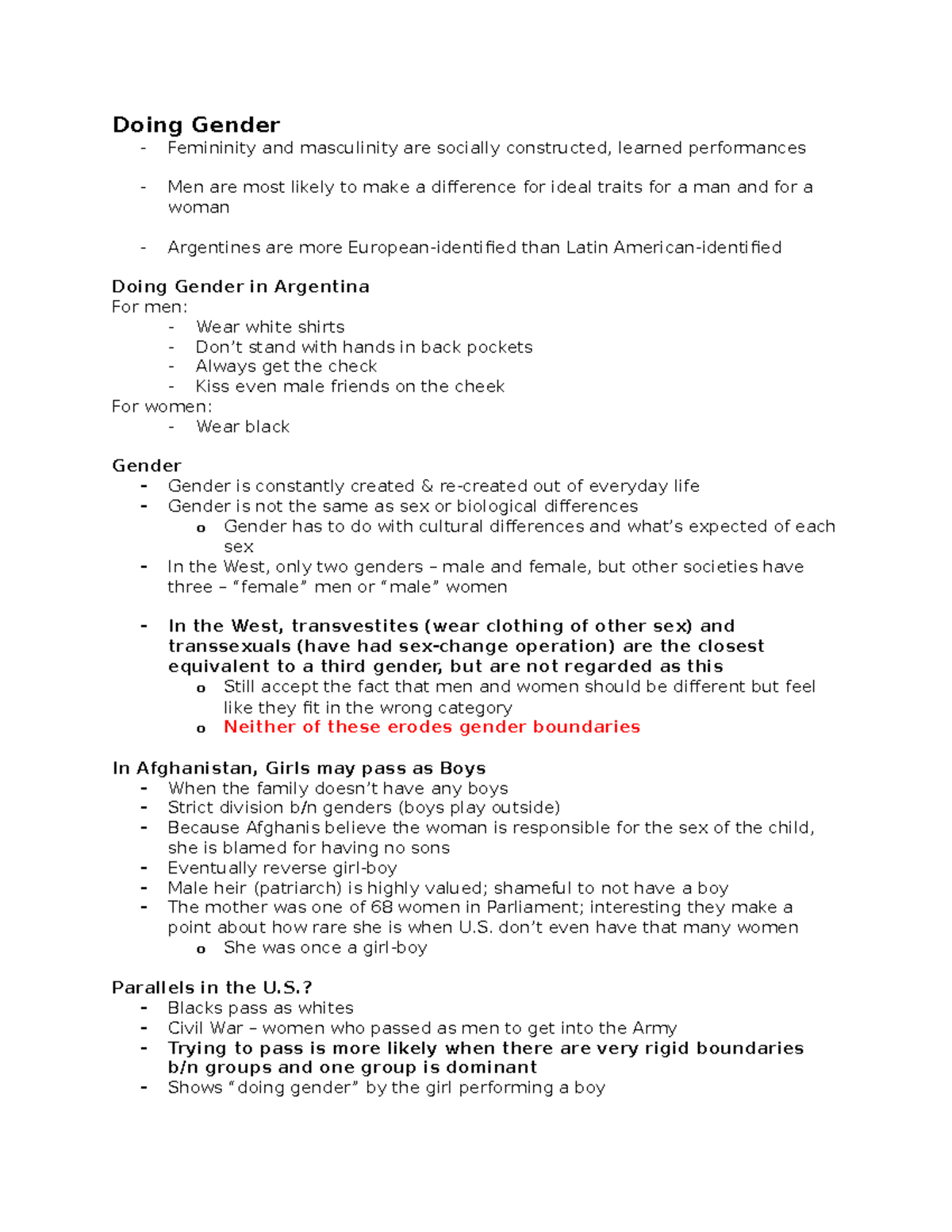 Sociology Notes - Doing Gender Femininity and masculinity are socially ...