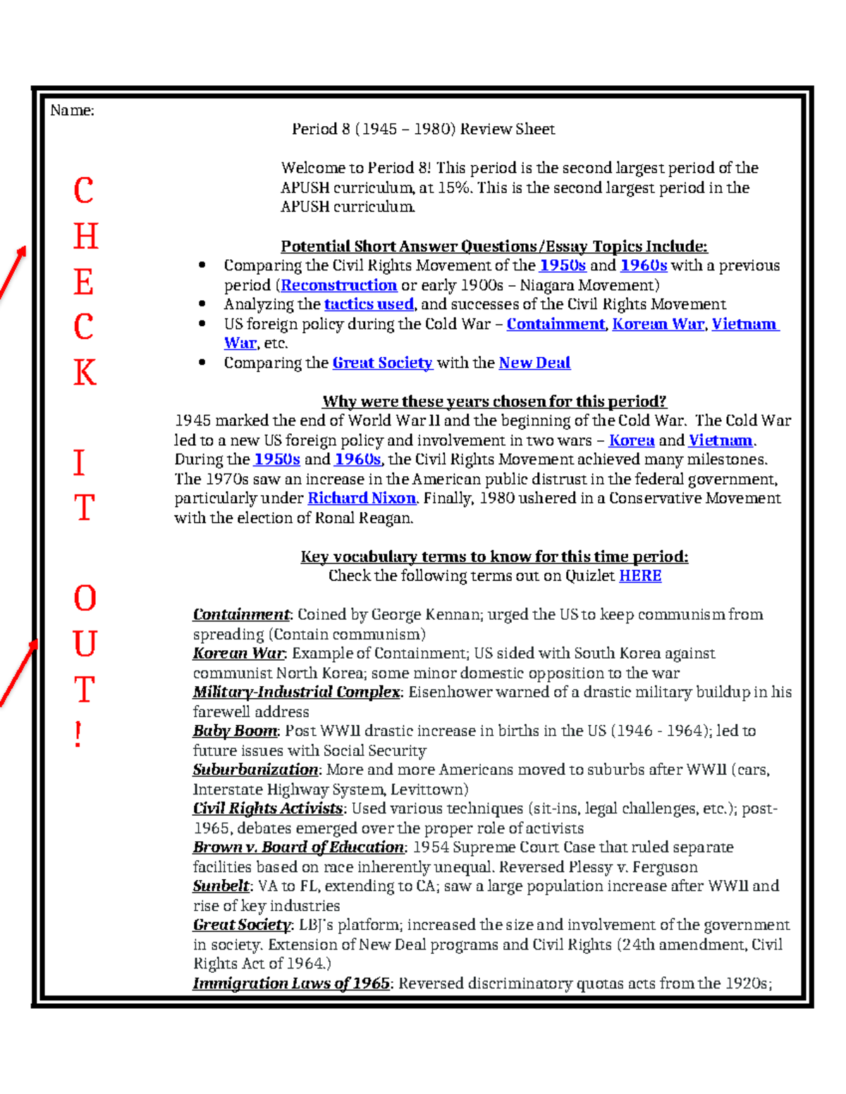 Period 8 1945-1980 Study Guide - Name: Period 8 (1945 – 1980) Review ...