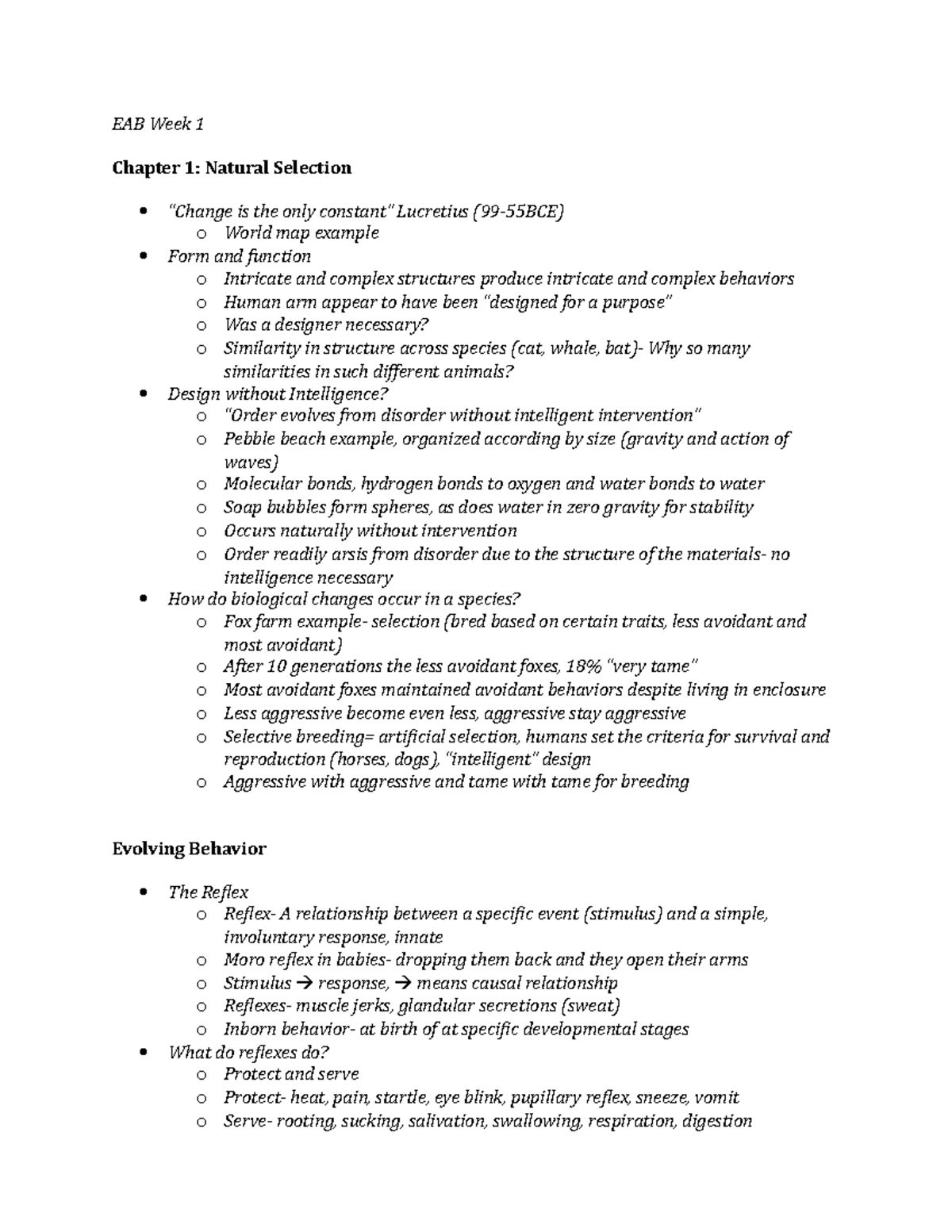 EAB Week 1 - EAB 3002 Week 1 Lecture - EAB Week 1 Chapter 1: Natural ...