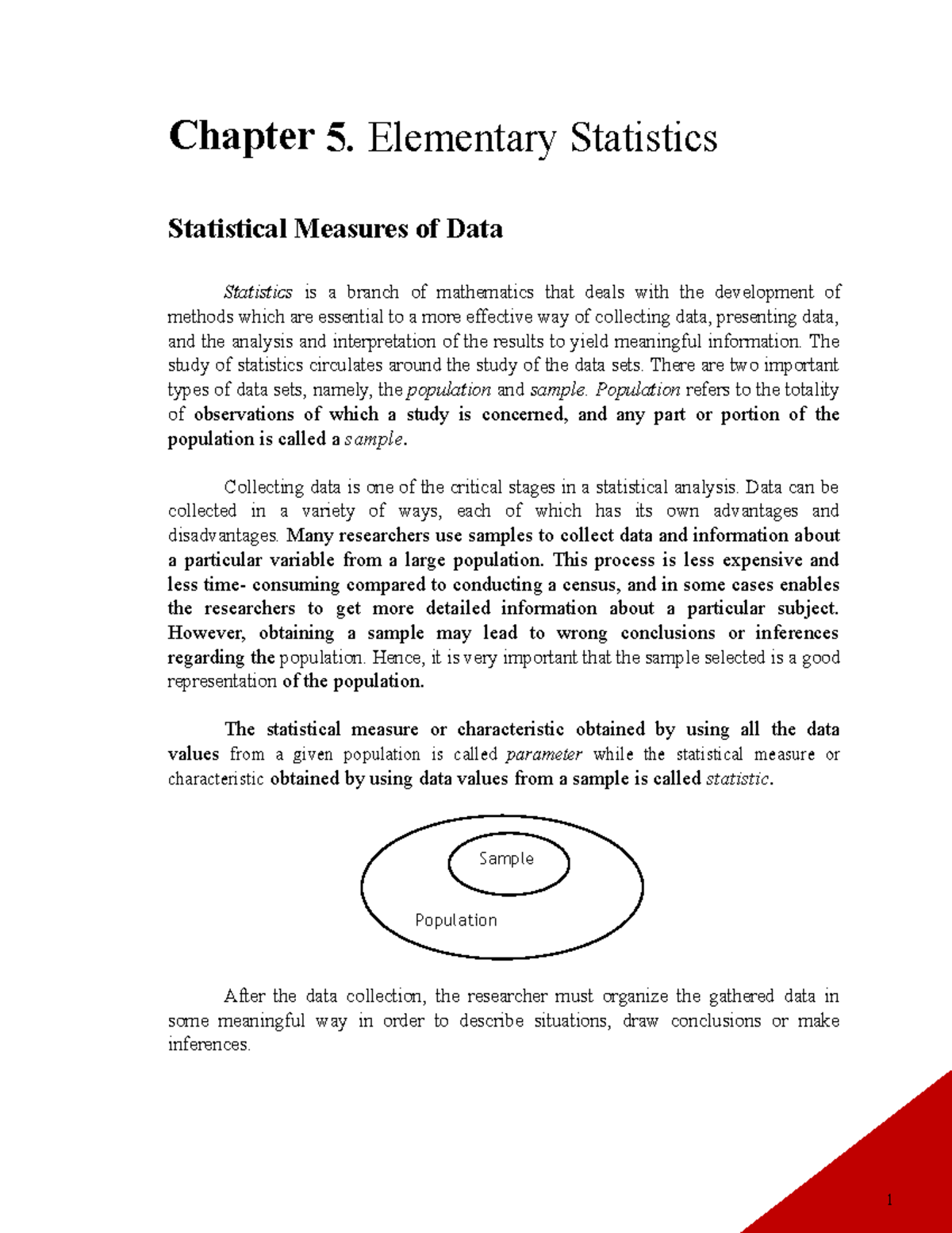 MMW Chapter 5 only - HI IM THE PROBLEM ITS ME - 1 Sample Population ...