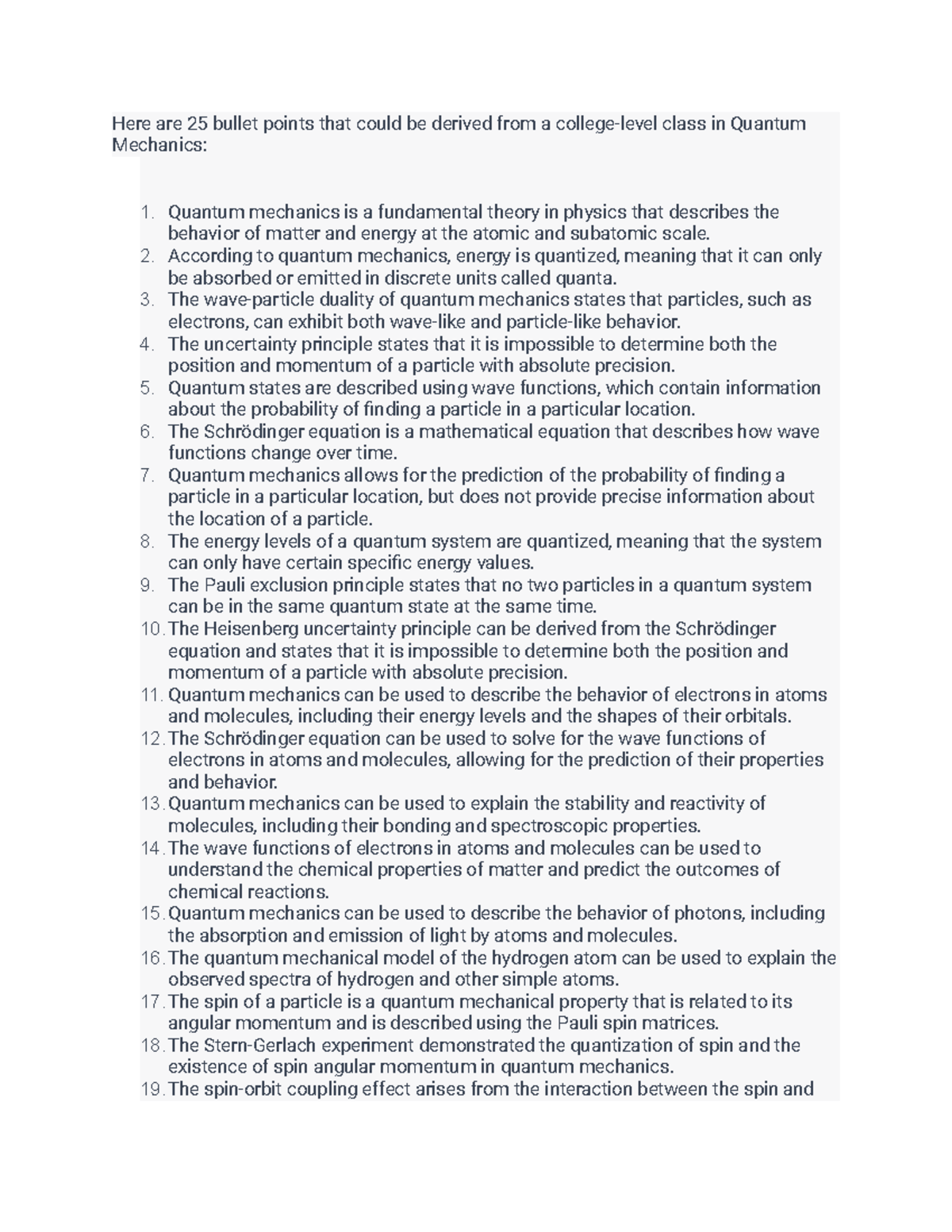 In-class notes, Quantum Mechanics I - Here are 25 bullet points that ...