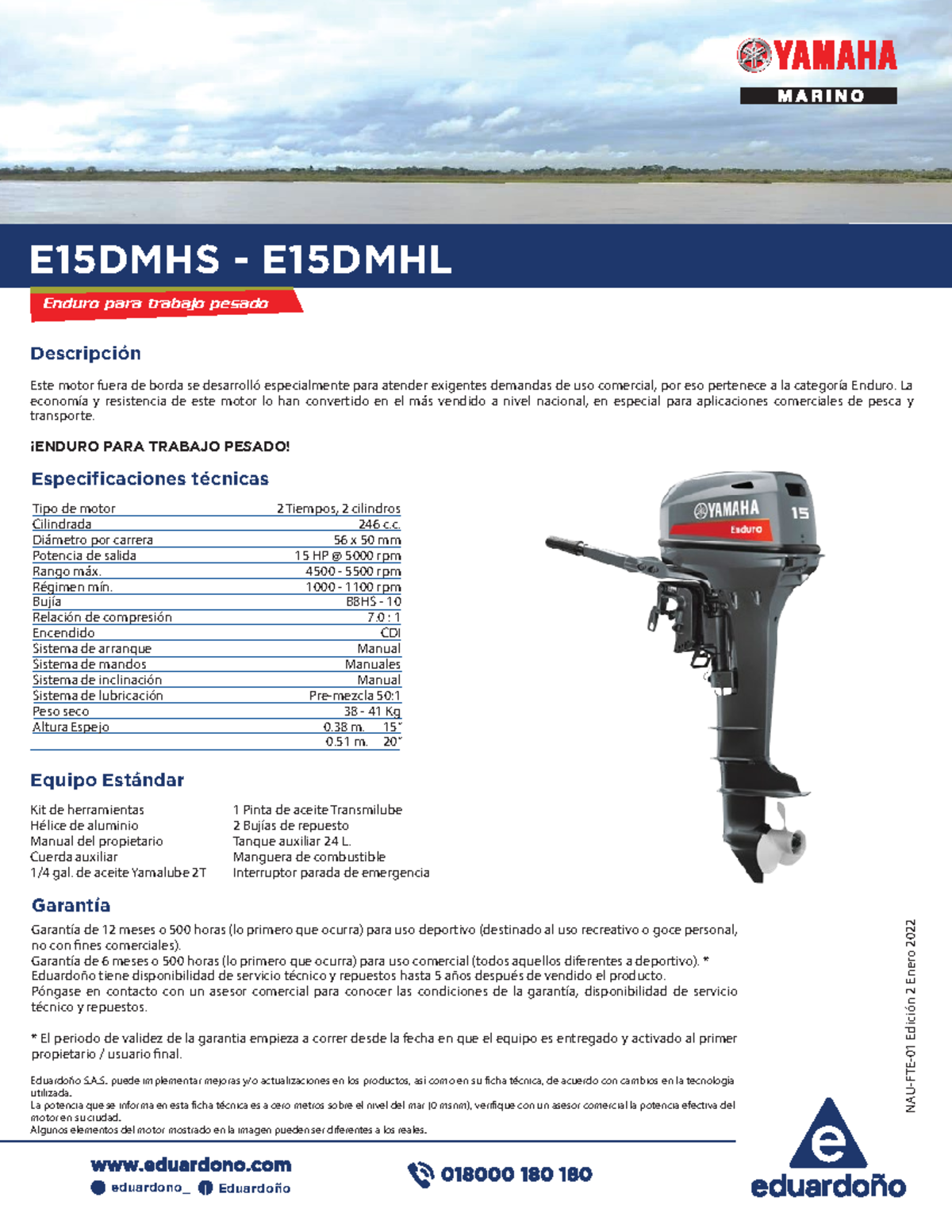Ficha E15DMHS-E15DMHL - Tipo de motor Cilindrada Diámetro por carrera ...