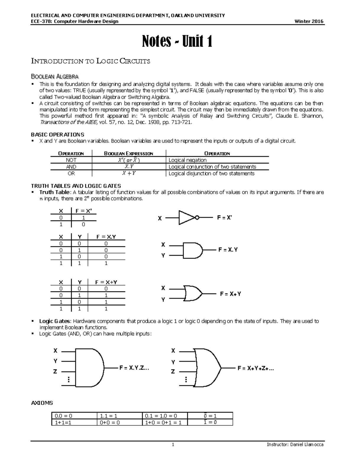 Notes - Unit 1 - ECE-378: Computer Hardware Design Winter 2016 Notes ...
