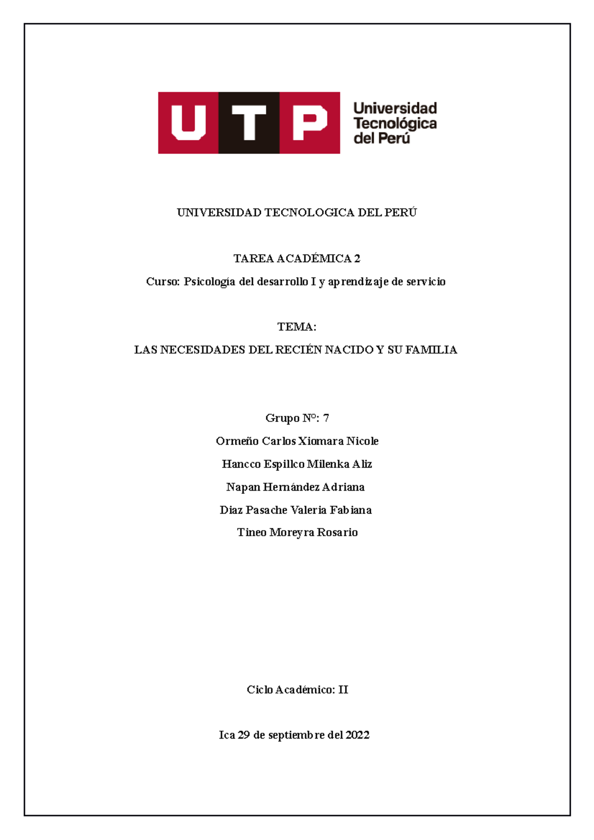 TAC2 - Las necesidades del recién nacido y su familia - UNIVERSIDAD ...