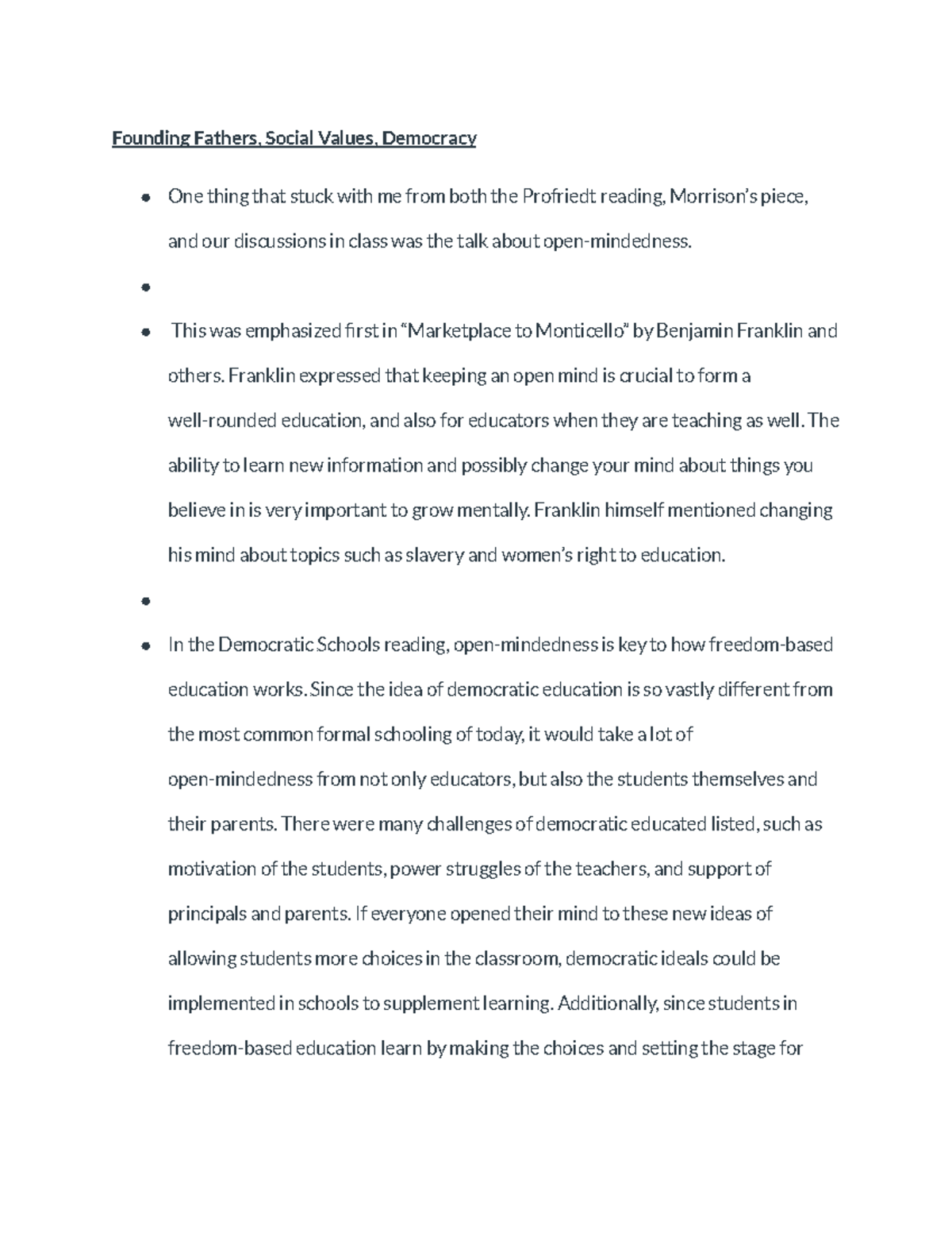 School and Society Week 3 - Founding Fathers, Social Values, Democracy ...