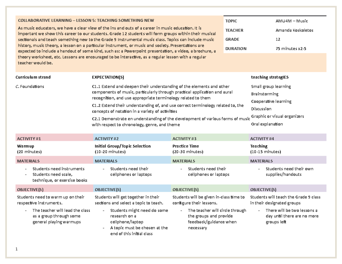 Lesson 5 - Teaching Something New - COLLABORATIVE LEARNING – LESSON 5 ...