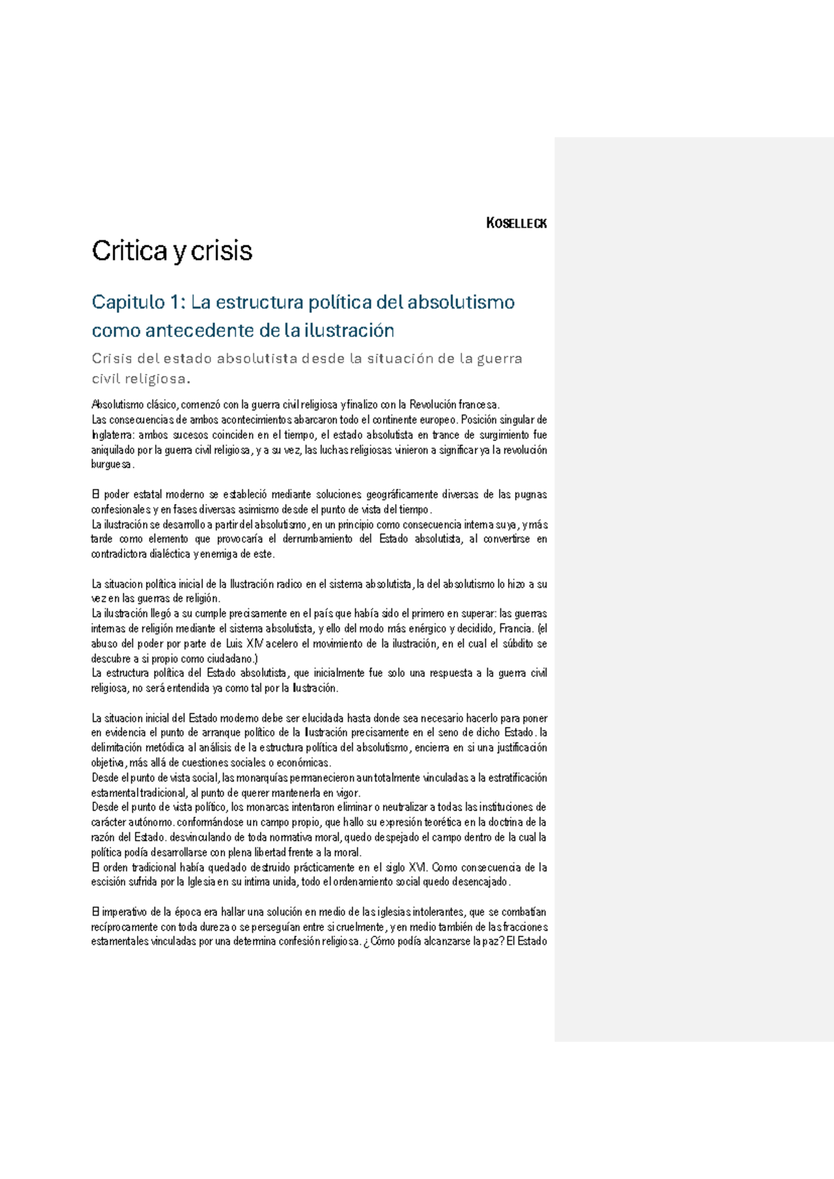 Koselleck critica y crisis del mundo burgues - KOSELLECK Critica y ...