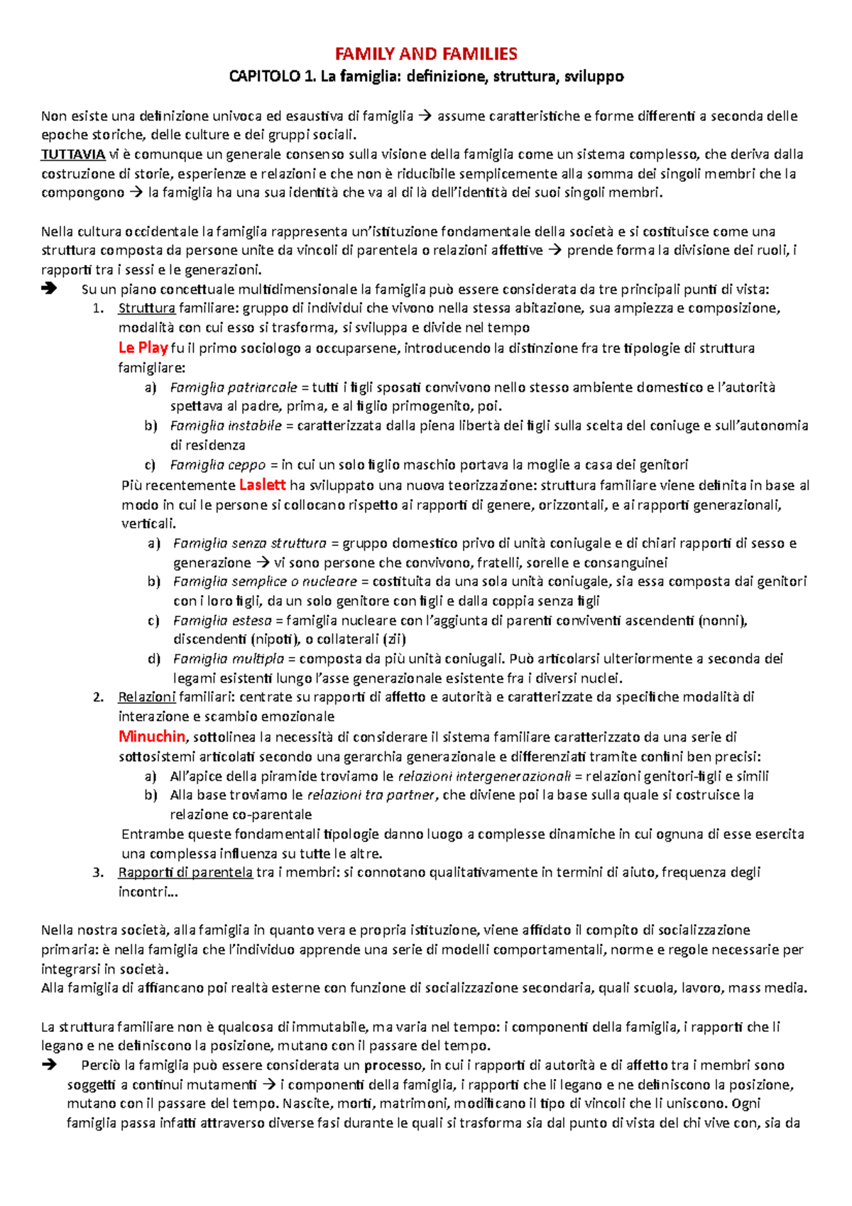 Riassunto libro - Family and families - FAMILY AND FAMILIES CAPITOLO 1 ...