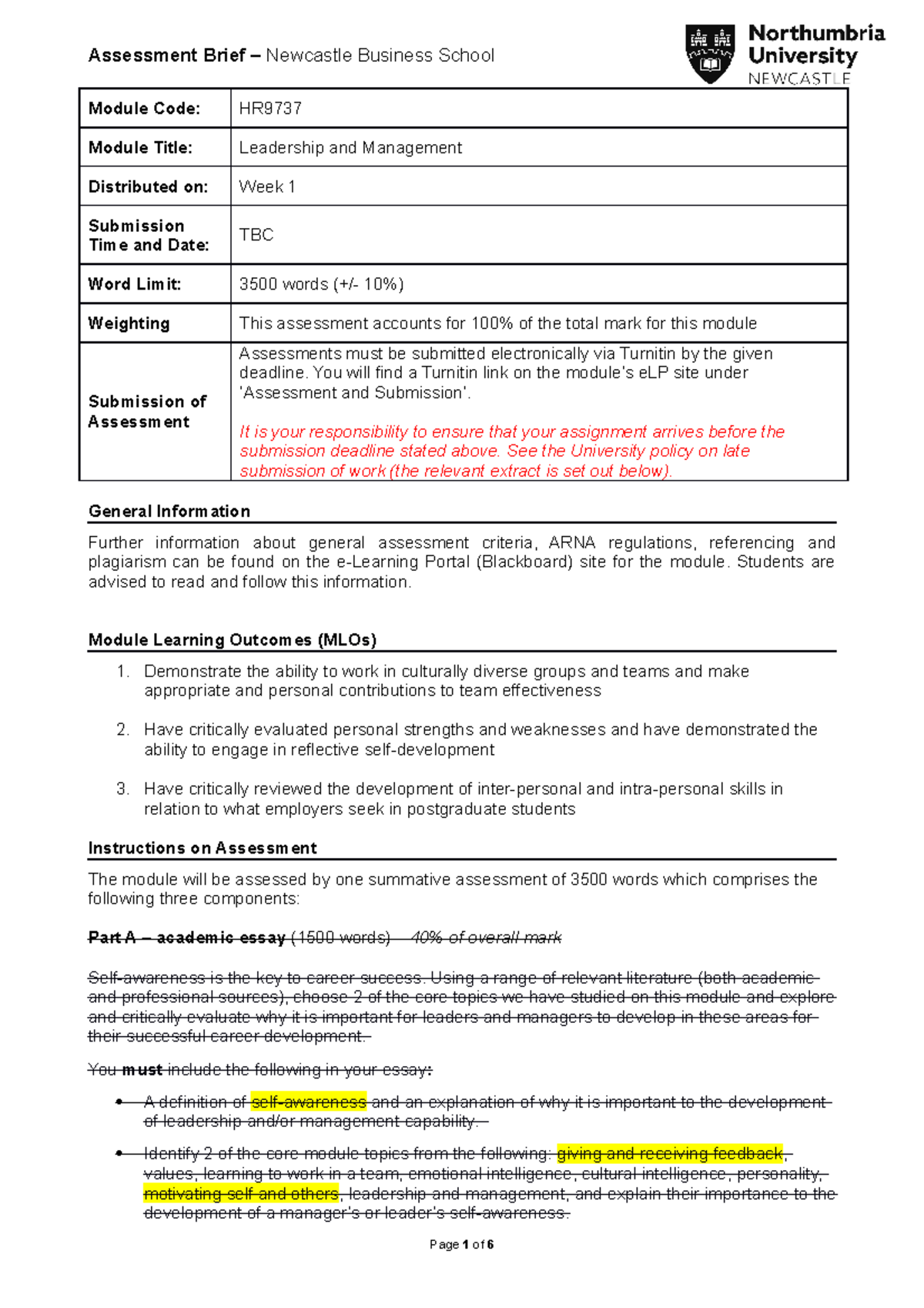 HR9737 Assessment Brief 2022-23Final - Module Code: HR Module Title: Leadership and Management ...