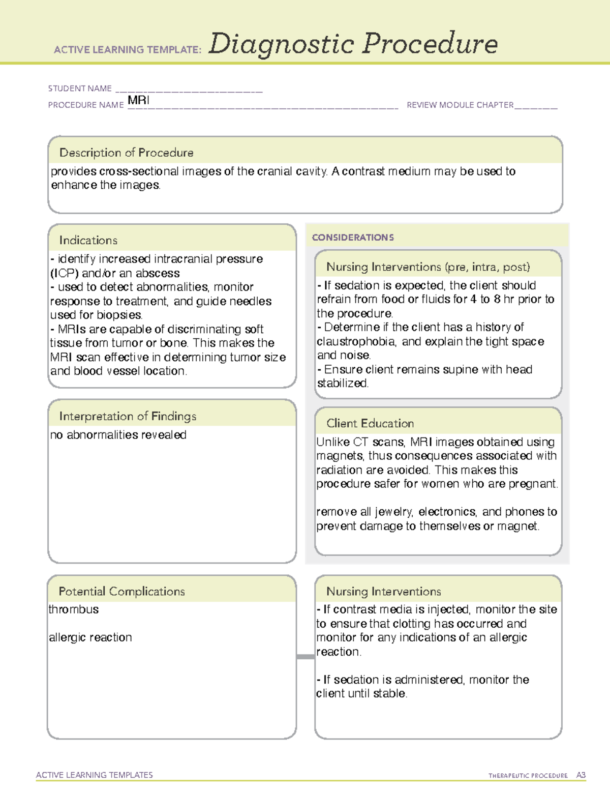 MRI - diagnostic - ACTIVE LEARNING TEMPLATES THERAPEUTIC PROCEDURE A ...